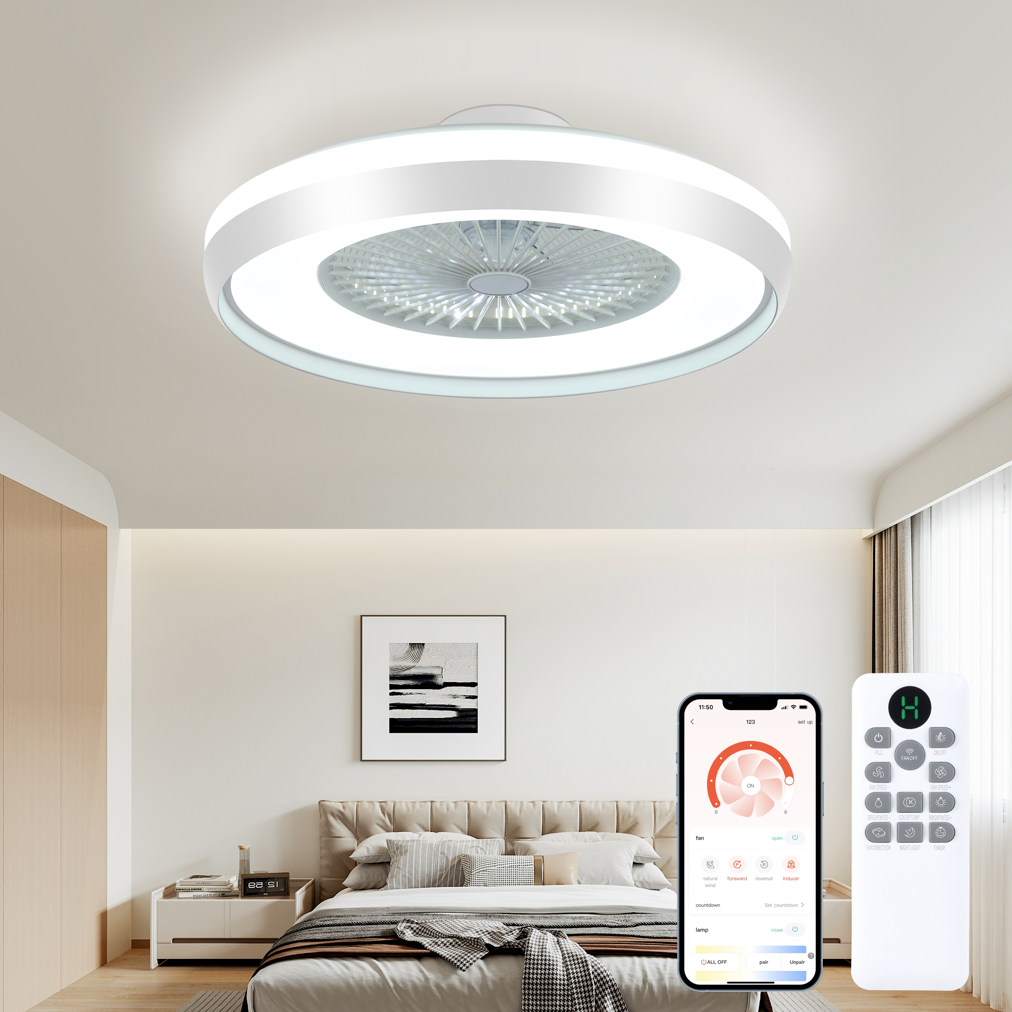 Surnie Ceiling Fans with Lights, 42 inch Low Profile Ceiling Fan with Light and Remote Control ...