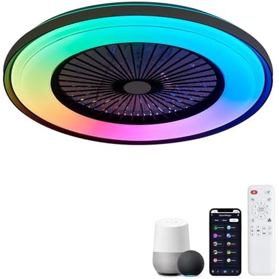 24" Low Profile Ceiling Fans with Lights Quiet DC Motor 6 Speeds Timer ...