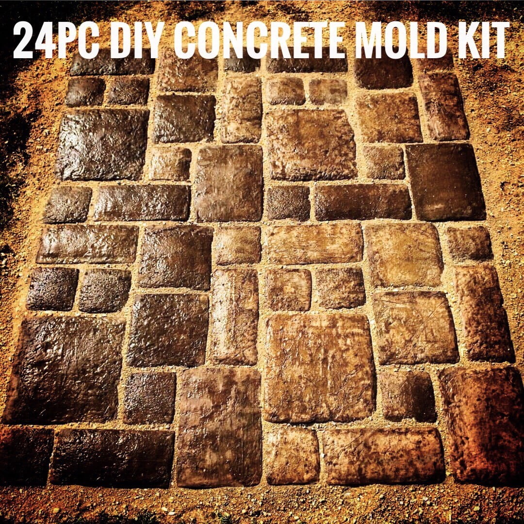 24 MOLDS (7 Sizes) TUSCAN STONE PATTERN CONCRETE PAVERS GARDEN PATIO ...