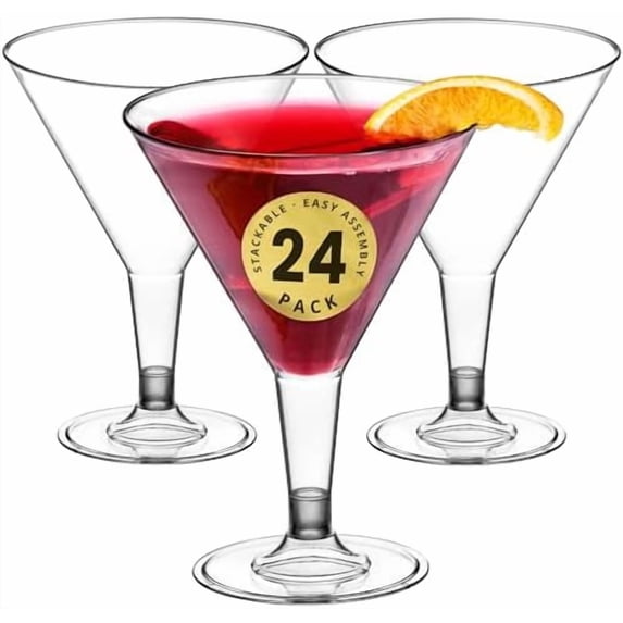 24 Martini Glasses, 7 oz -BPA Free- V-Shaped Plastic Glass, Perfect for ...