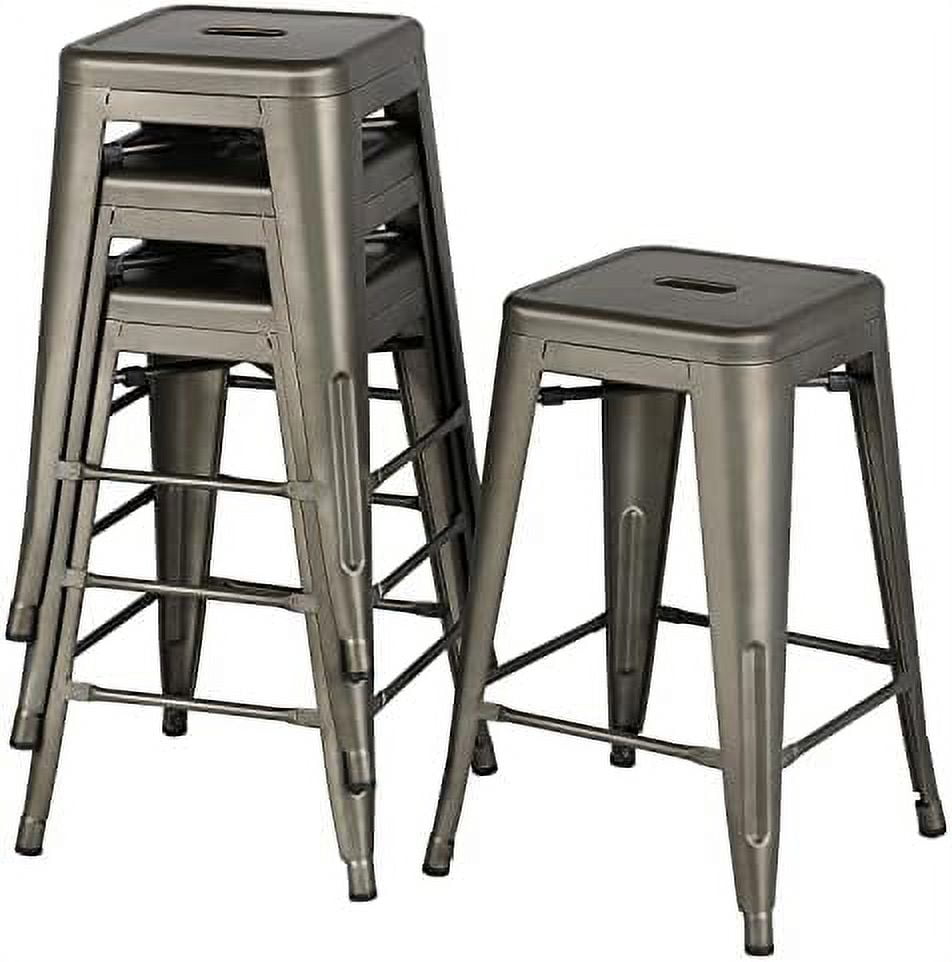 24'' Metal Bar Stools Counter Height Barstools Set Of 4 High Backless ...