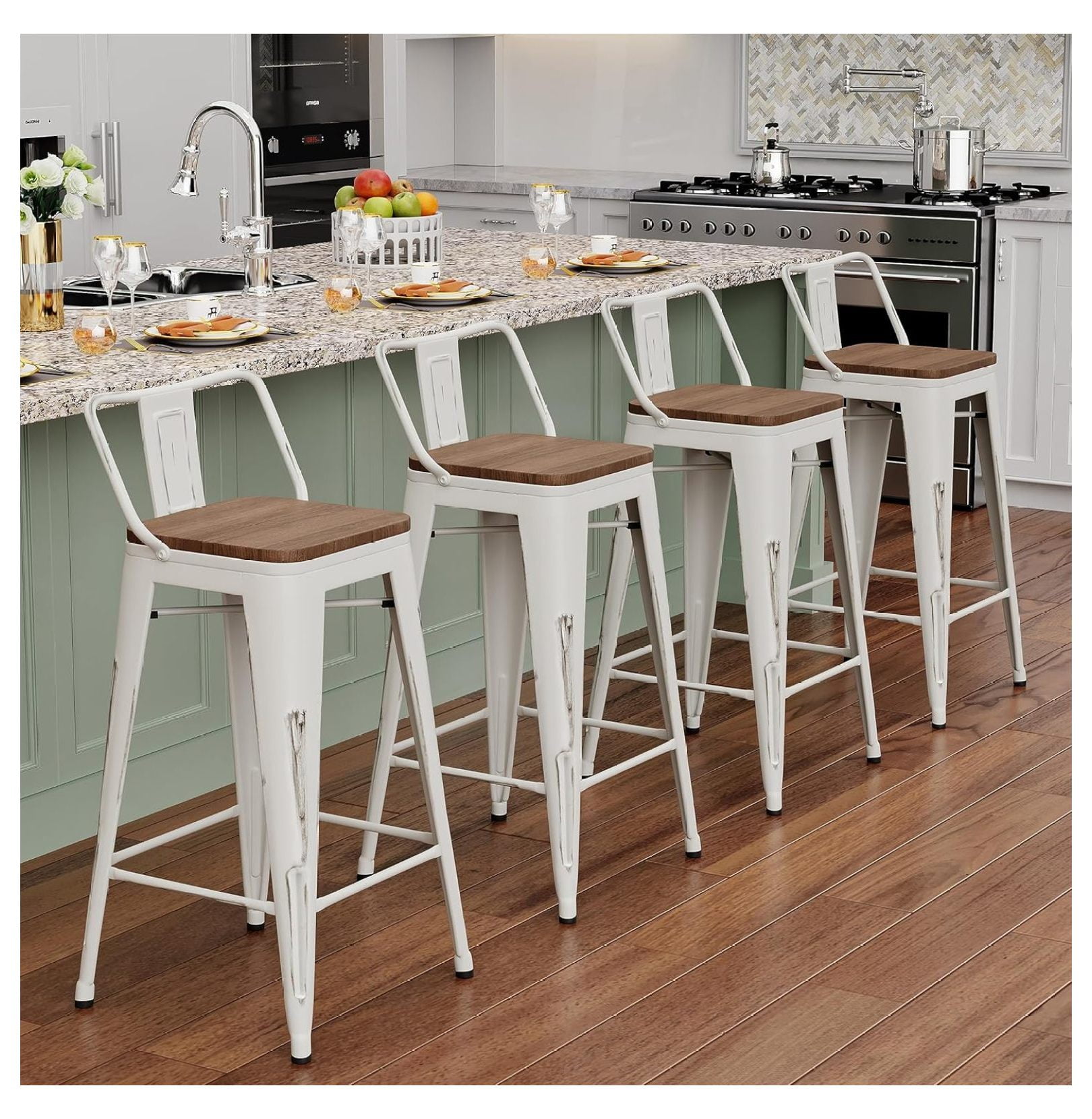 24" Metal Bar Stools Set of 4 Counter Height Barstools Industrial ...