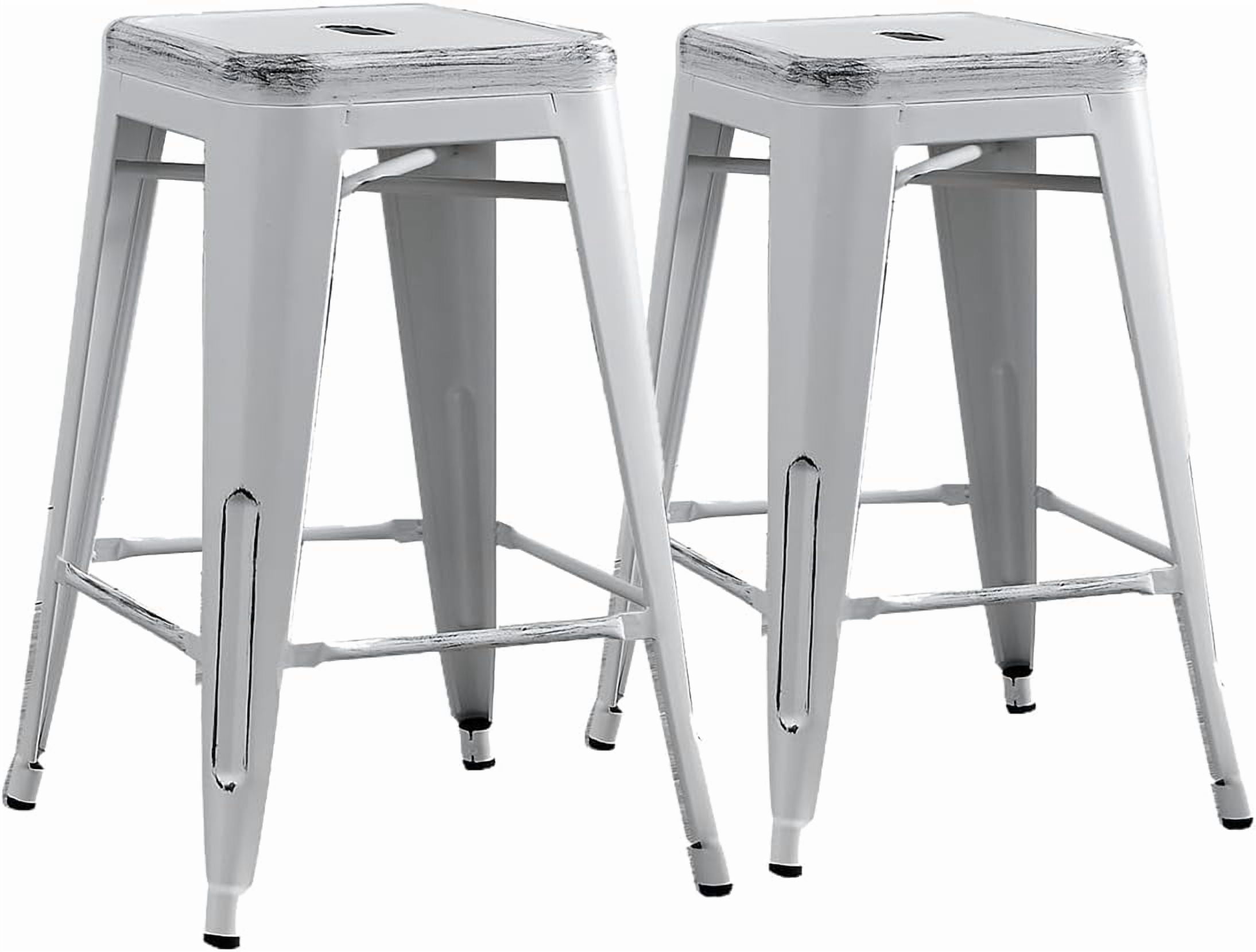 24" Metal Bar Stools Set of 2 Stackable Industrial Indoor/Outdoor Kitchen Barstools Distressed ...