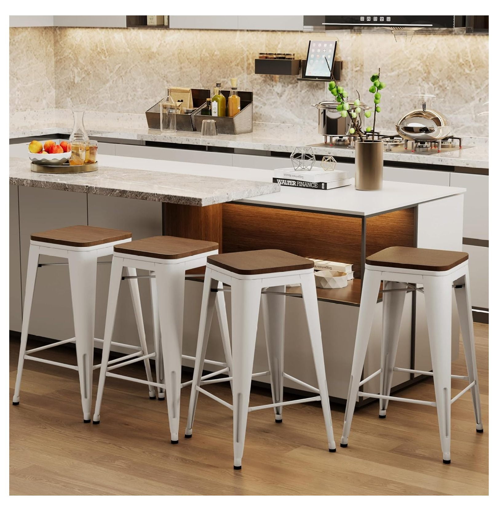 24" Metal Bar Stools Set of 4 Industrial Backless Counter Height ...