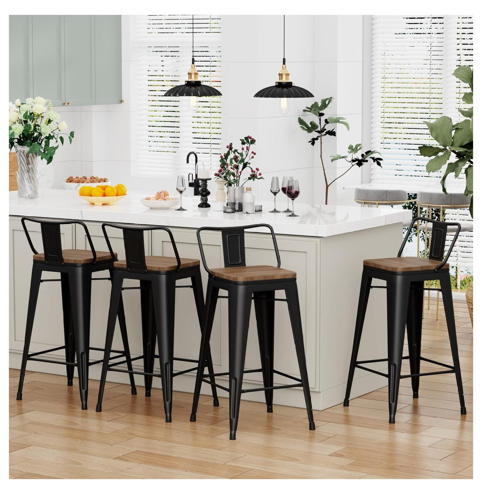 24" Metal Barstools Set of 4, Matte Black Counter Height Bar Stools ...