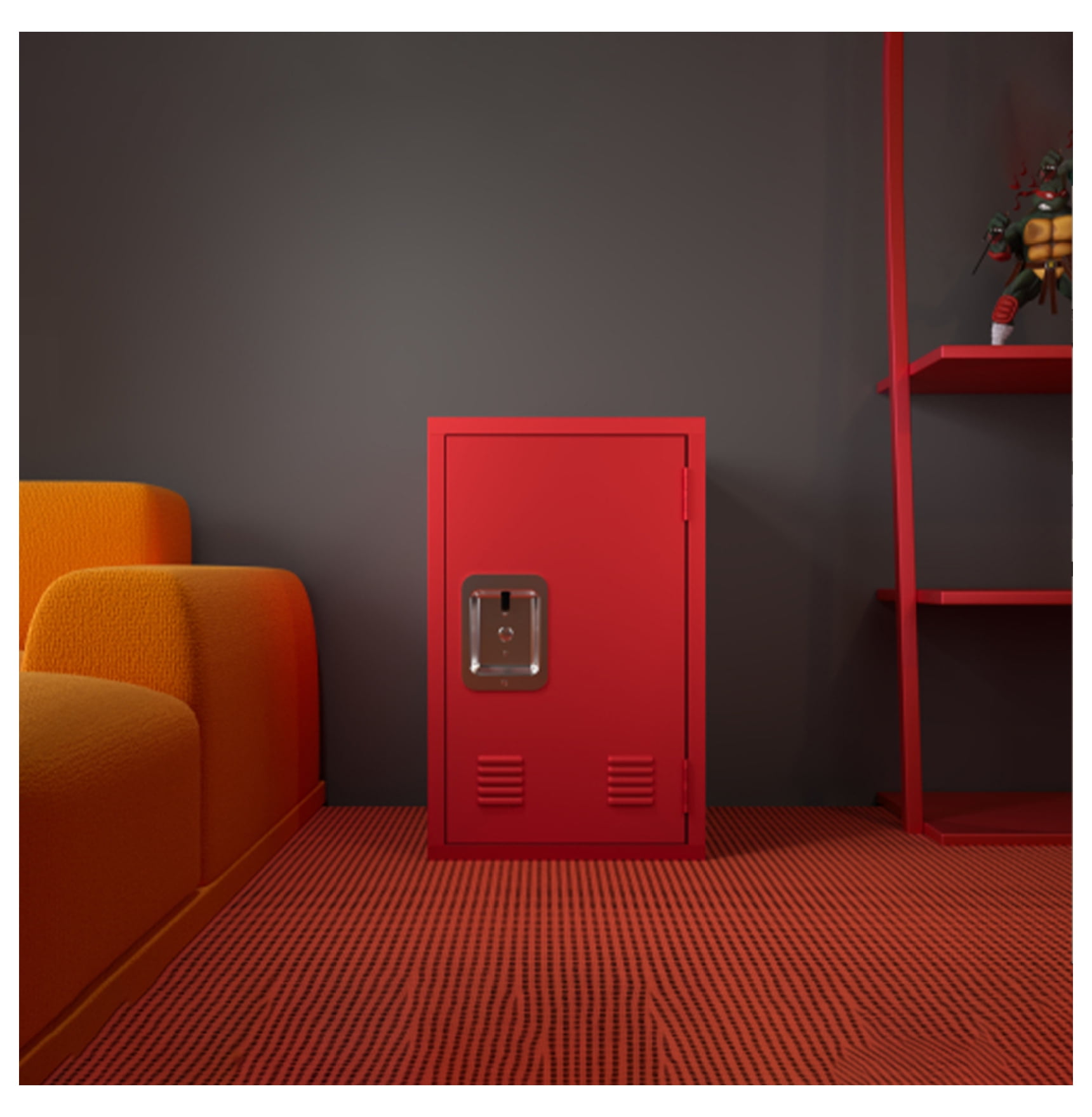24" Metal Locker Storage Cabinet - Red Single Door Lockable Cabinet for ...