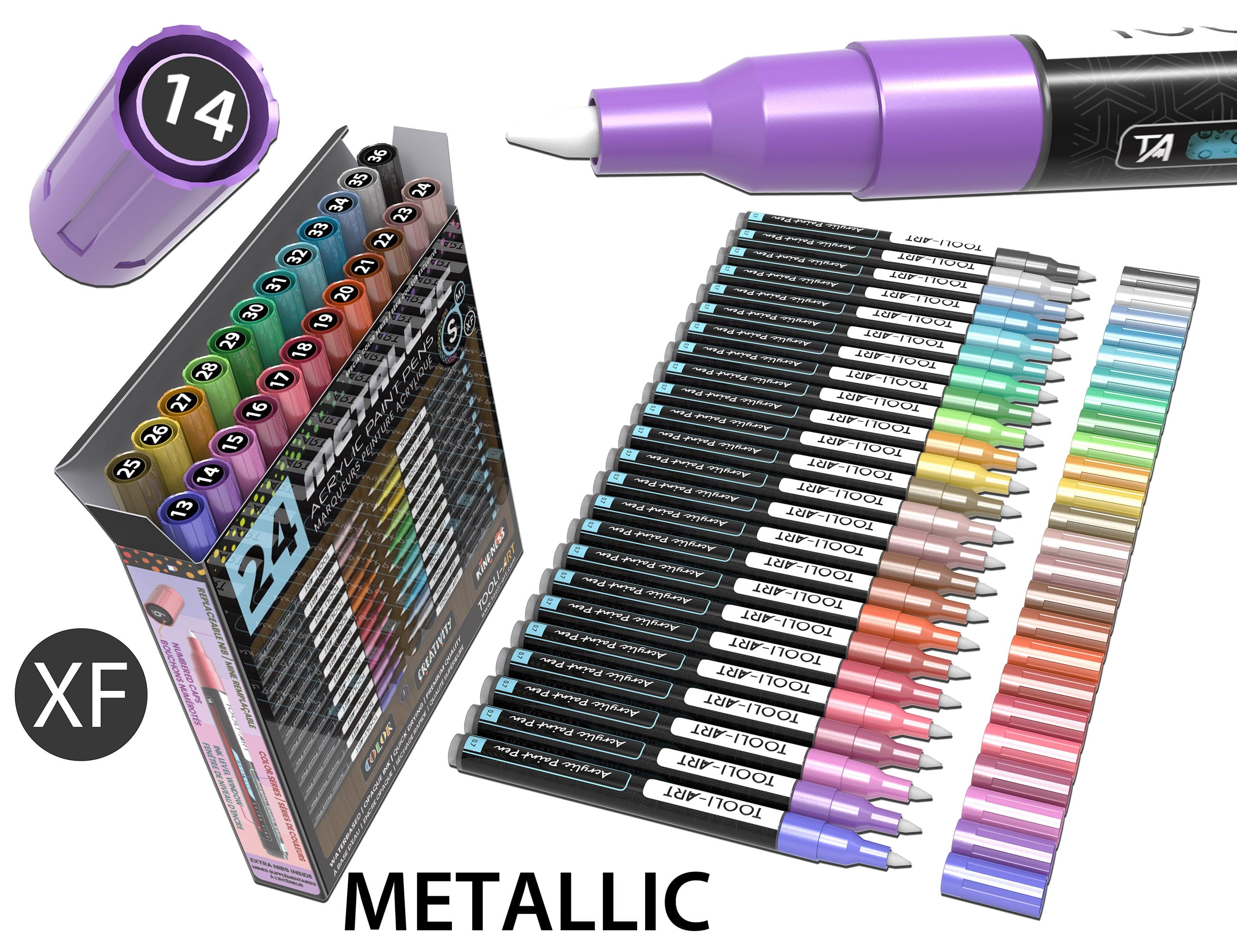 24 Metallic Acrylic Paint Pens Special Color Series Markers 0.7mm ...