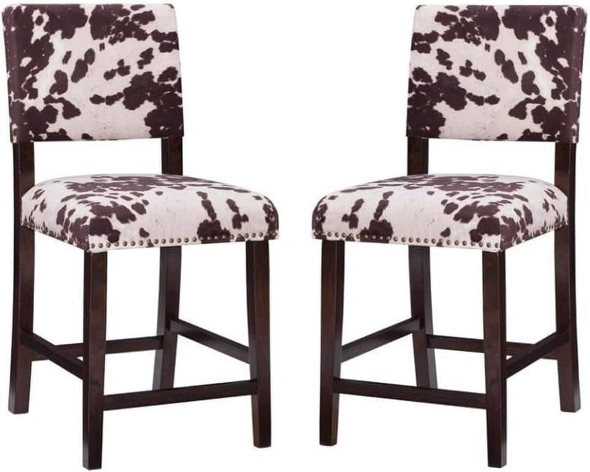 24" Microfiber Upholstered Cow Print Counter Stool Set with Wood Legs ...