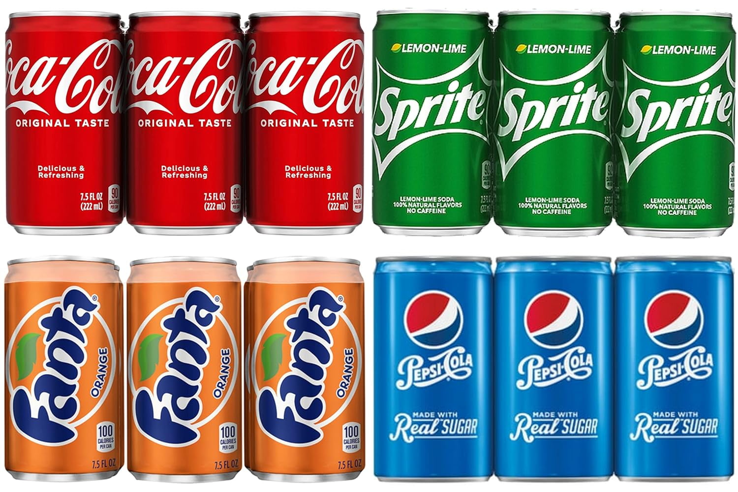BAVE 24 Mini Cans Variety Soda, 4 Flavors, Coke, Pepsi Real Sugar ...