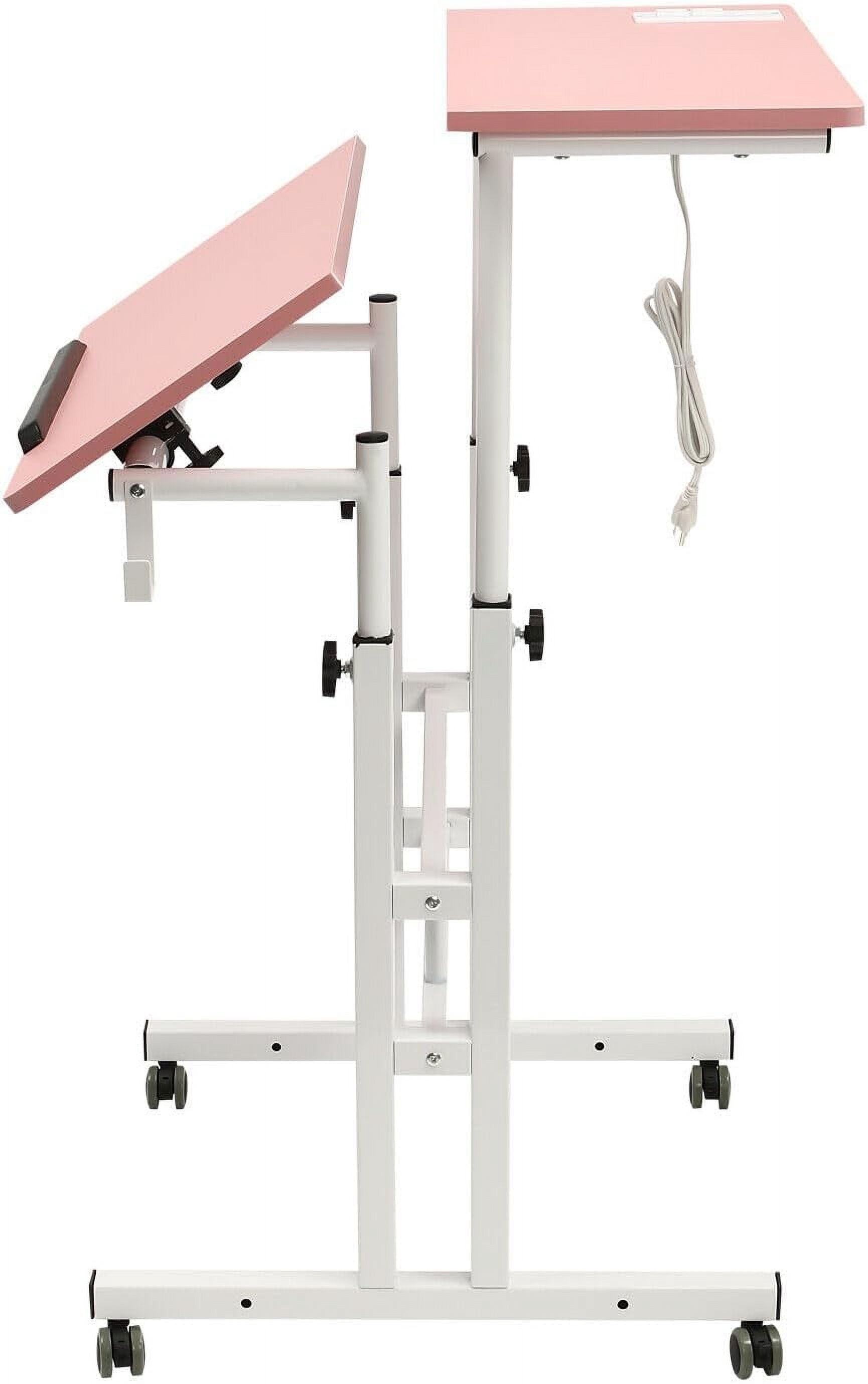24" Mobile Stand Desk, Small Lift Table Adjustable With Wheels Storage ...