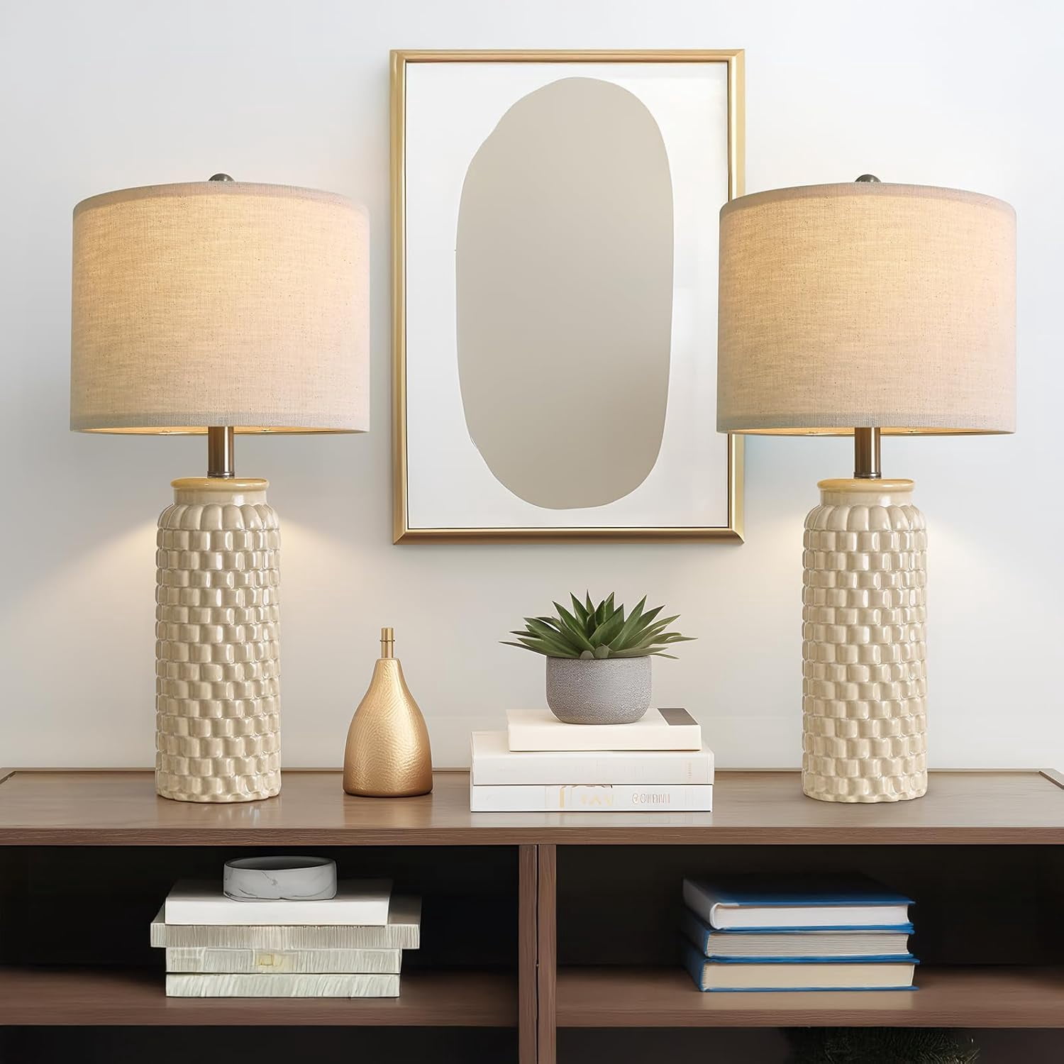 24" Modern Ceramic Bedside Lamp Set of 2 for Bedroom Decor Farmhouse ...