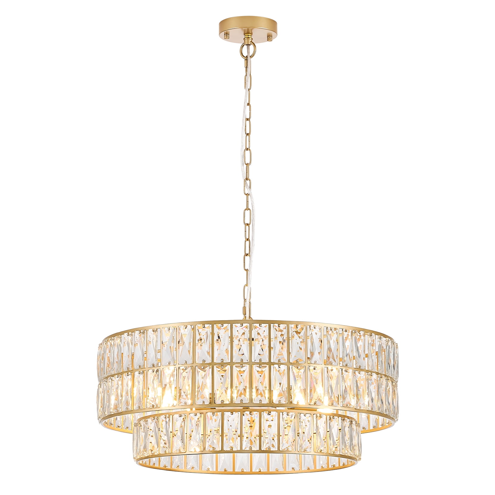 24'' Modern Crystal Chandelier 8-Lights Luxury Gold Semi Flush Mount ...