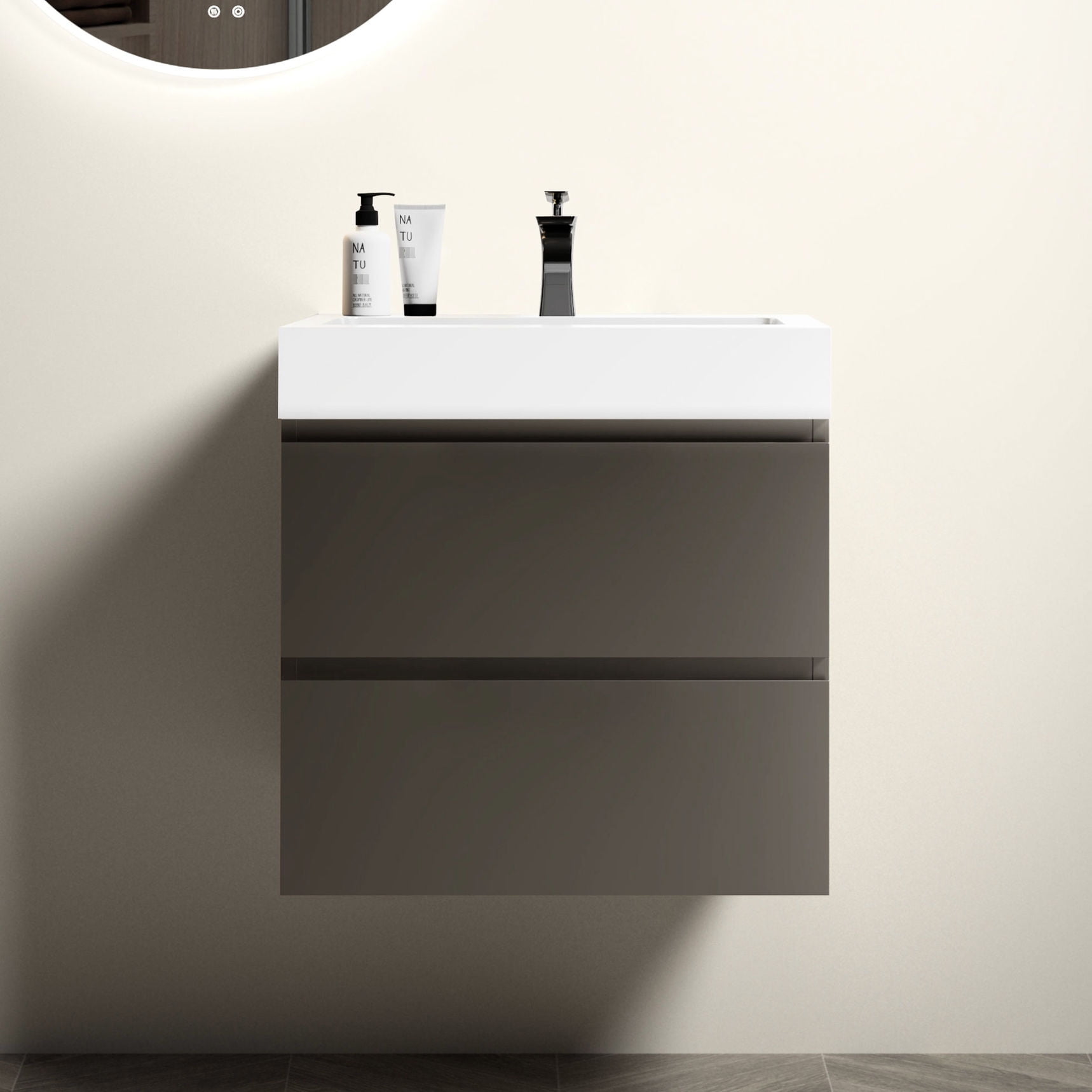 24" Modern Gray Floating Bathroom Vanity with Sink | Handle-Free Design ...