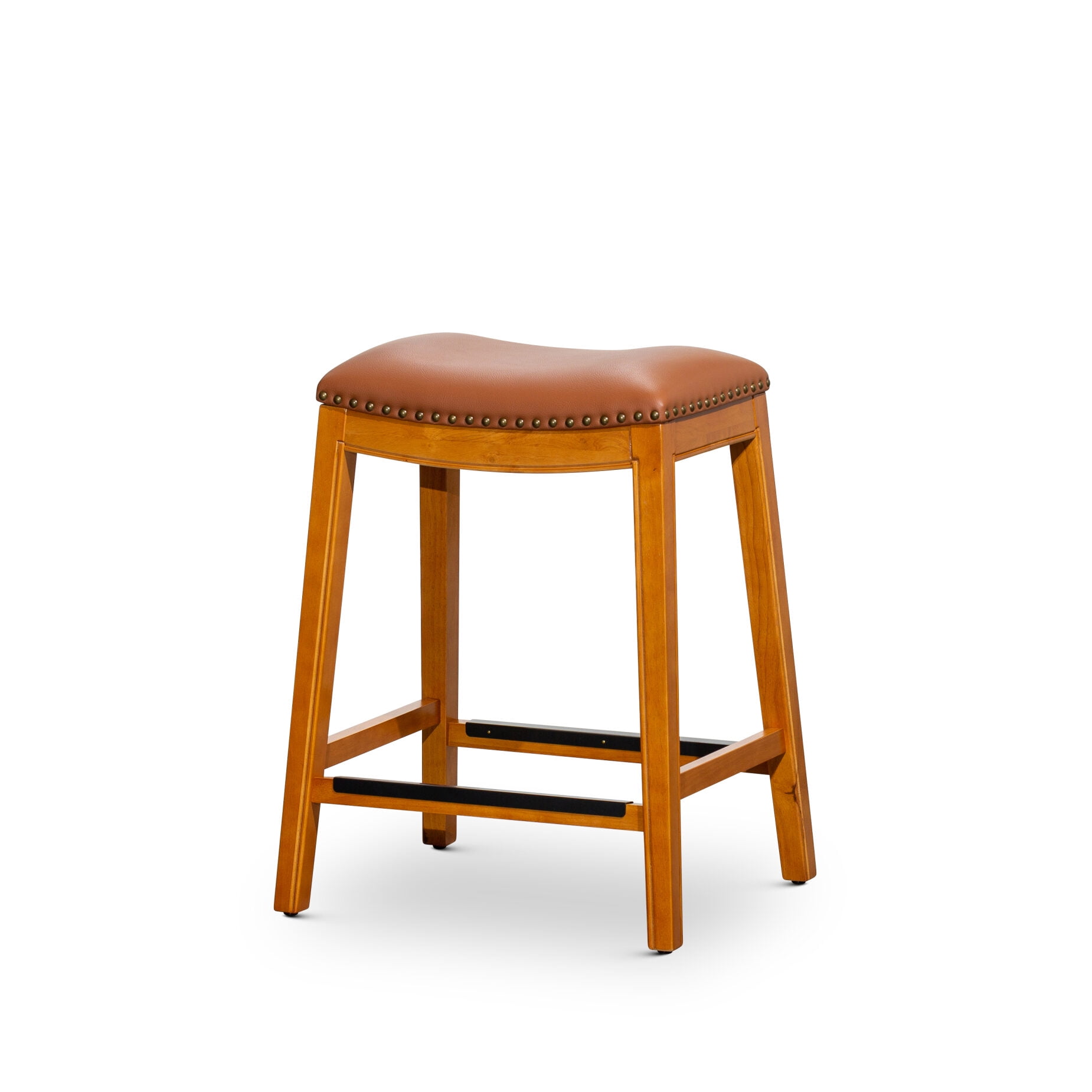 24" Modren Counter Stool With Cushion and Foot Rest, Leather Rectangle ...