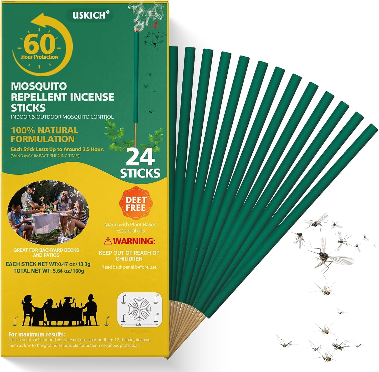 24 Naturals Mosquito Repellent Incense Sticks|Citronella Oil DEET Free ...