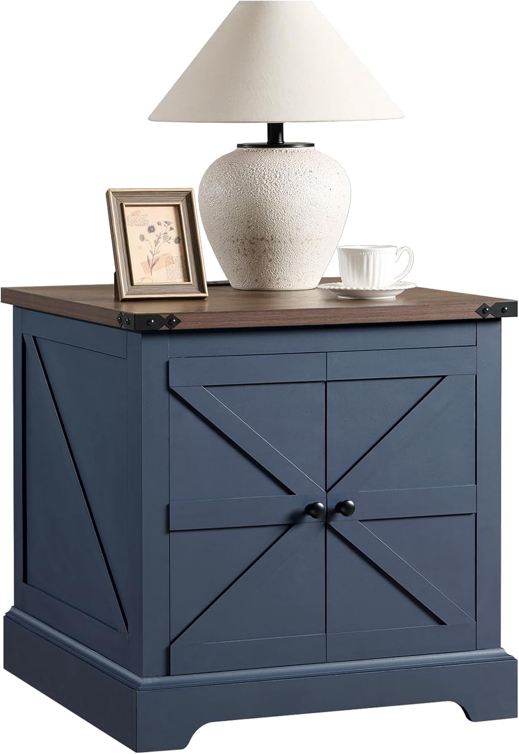 24" Nightstand with Charging Station, Side Table with Barn Door and ...