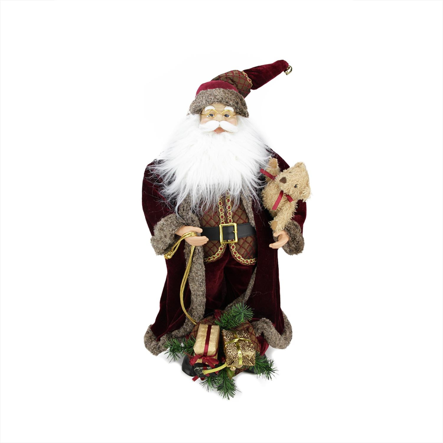 24" Noble Standing Santa Claus in Burgundy Robe Christmas Figure with ...