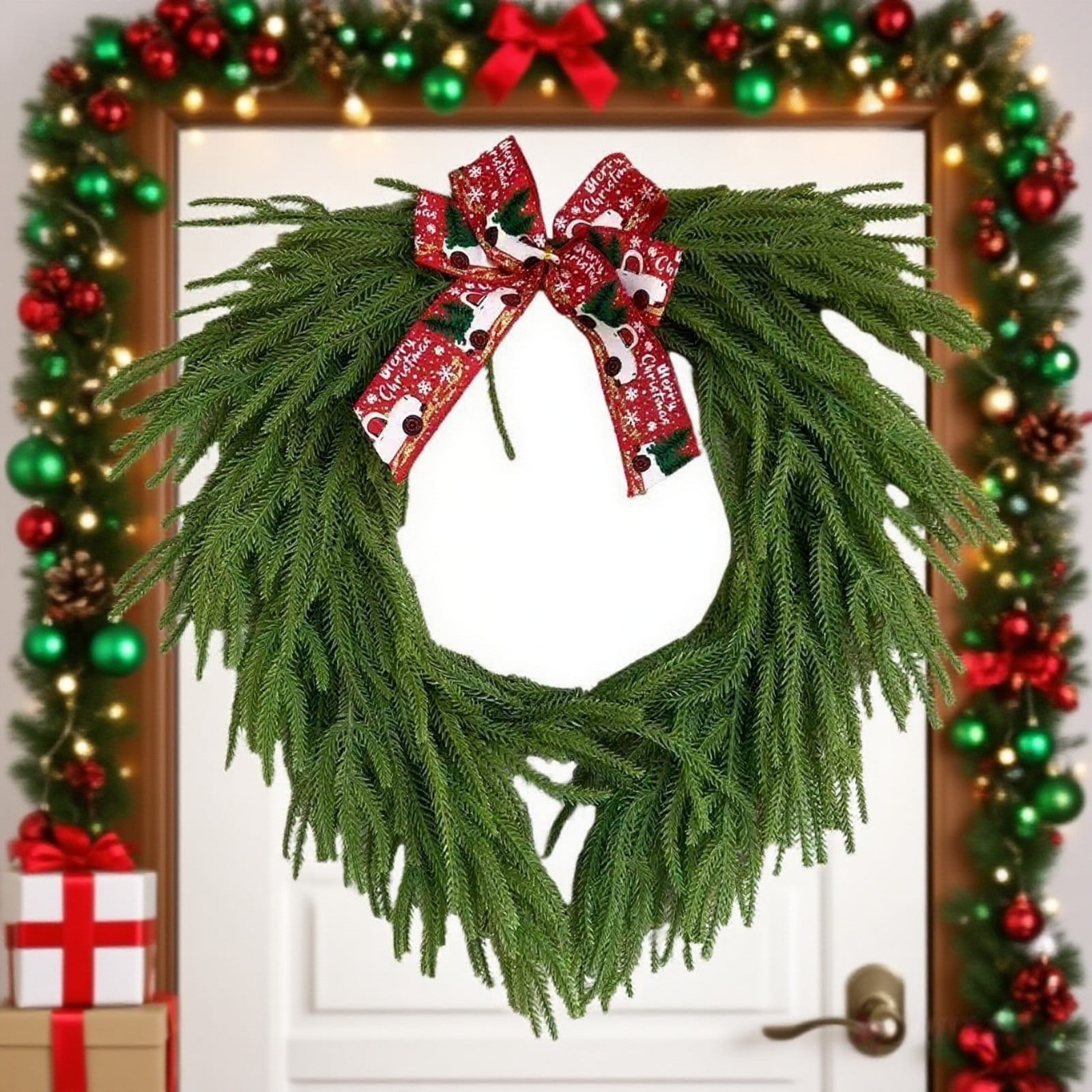 24" Norfolk Pine Wreath for Front Door, Real Touch Norfolk Pine Wreath ...