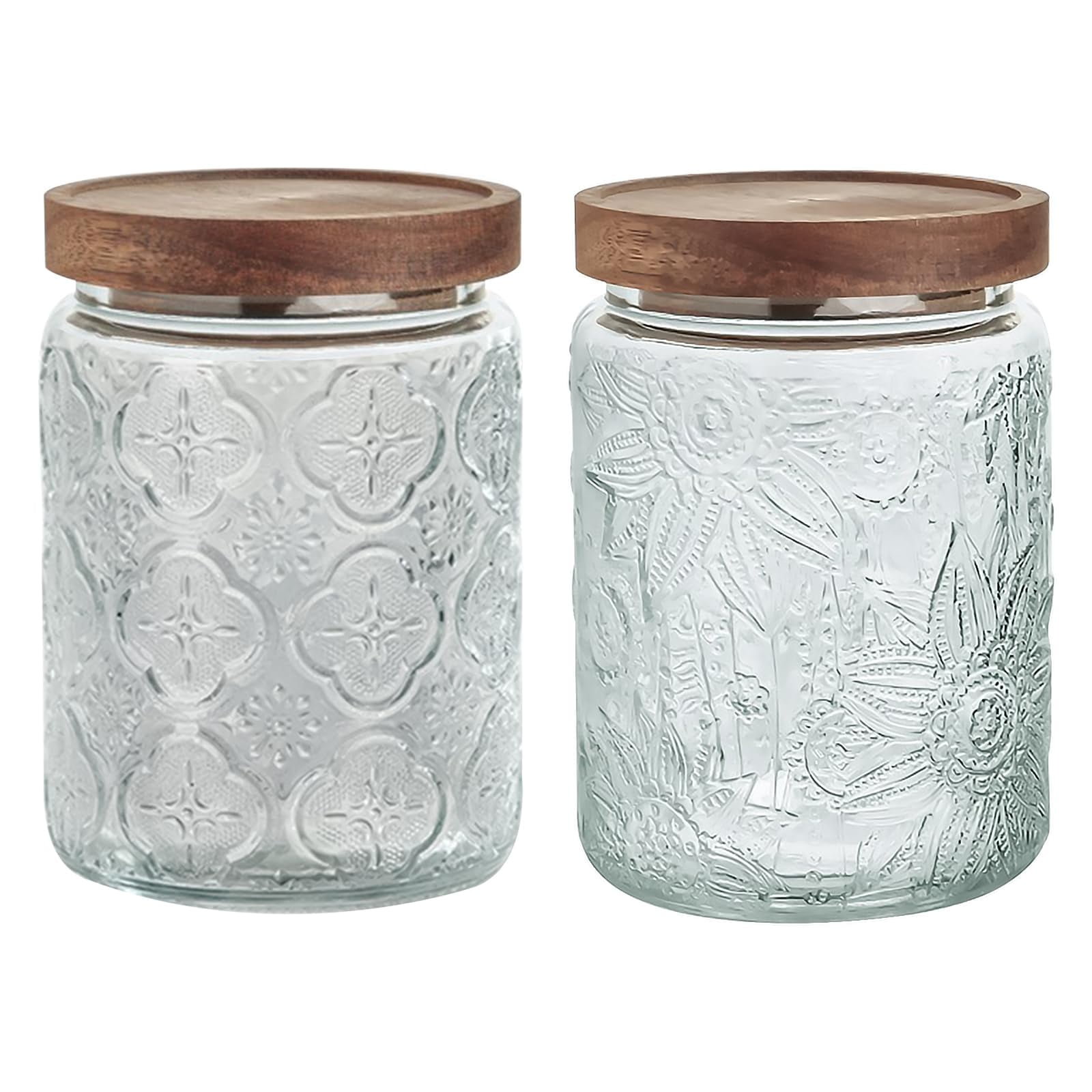 JOUALY Glass with Bamboo Lids Clear Vintage Sugar Spice Jars (2 Count ...
