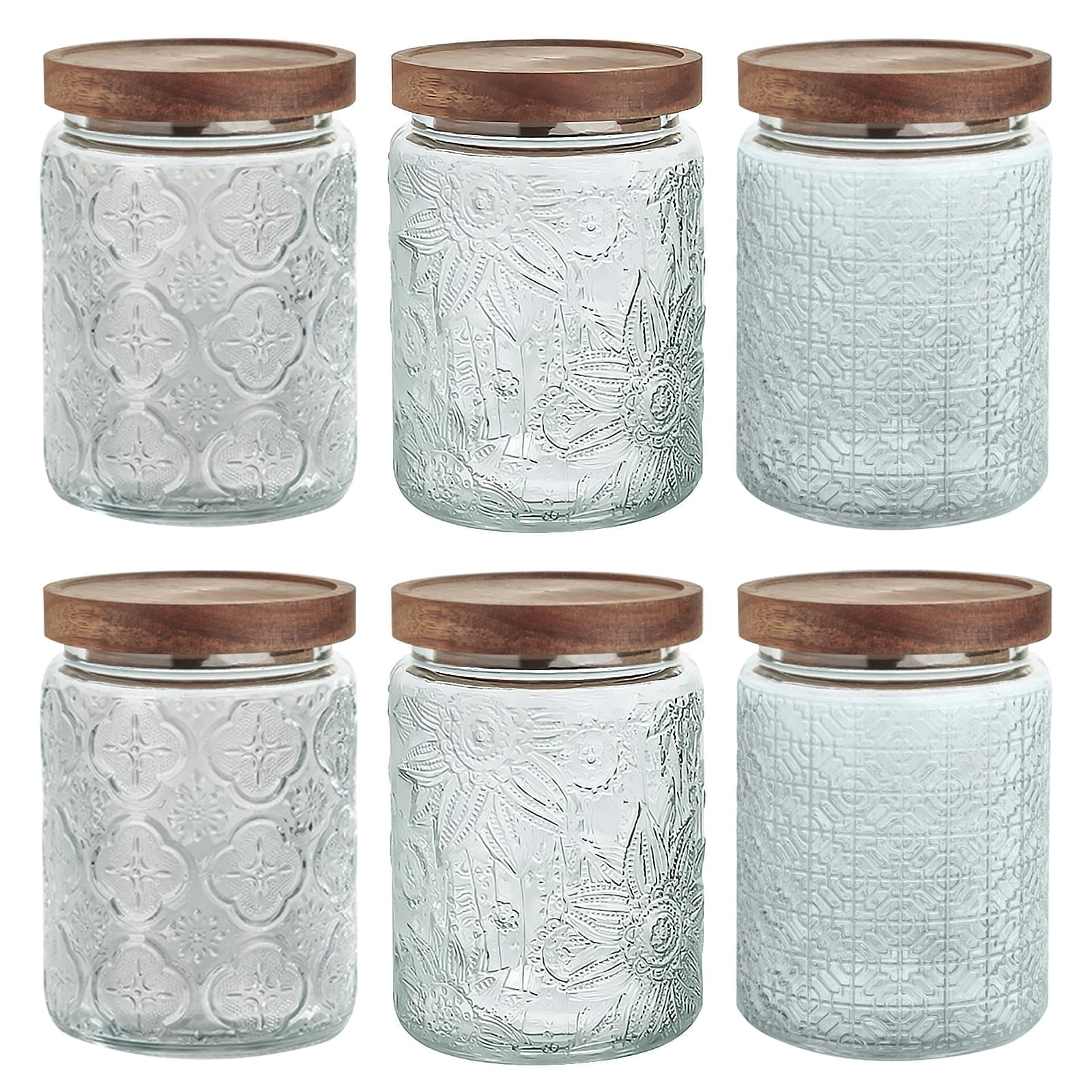 24 OZ/6PCS Glass Storage Jar with Airtight Bamboo Wooden Lids,Vintage ...