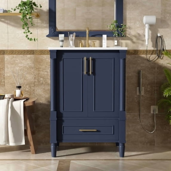24" Ornate Motif Small Bathroom Storage Cabinet, Bathroom Organizer ...
