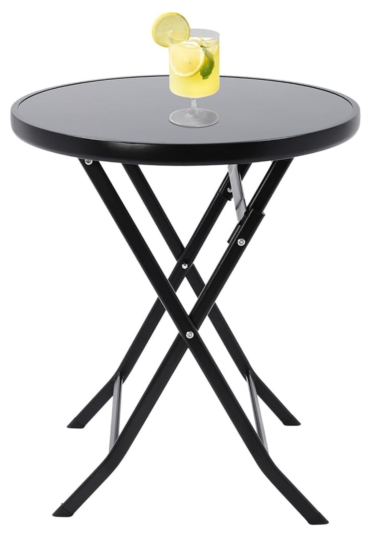 24" Outdoor Patio Side Table, Round Iron Metal Folding Garden Coffee ...