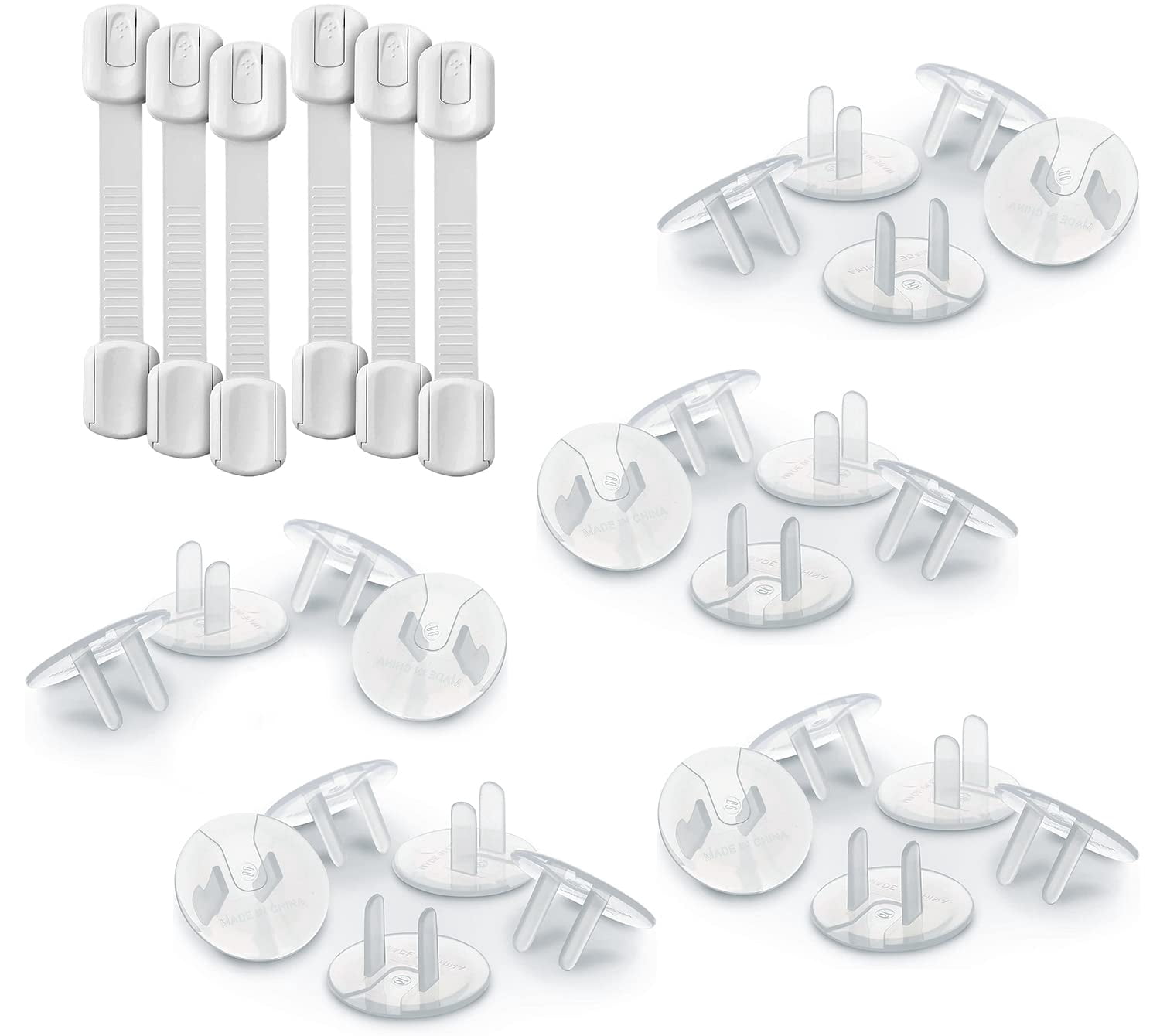 24 Outlet Plug Covers Bundle with 6 Safety Strap Locks for Child Safety ...