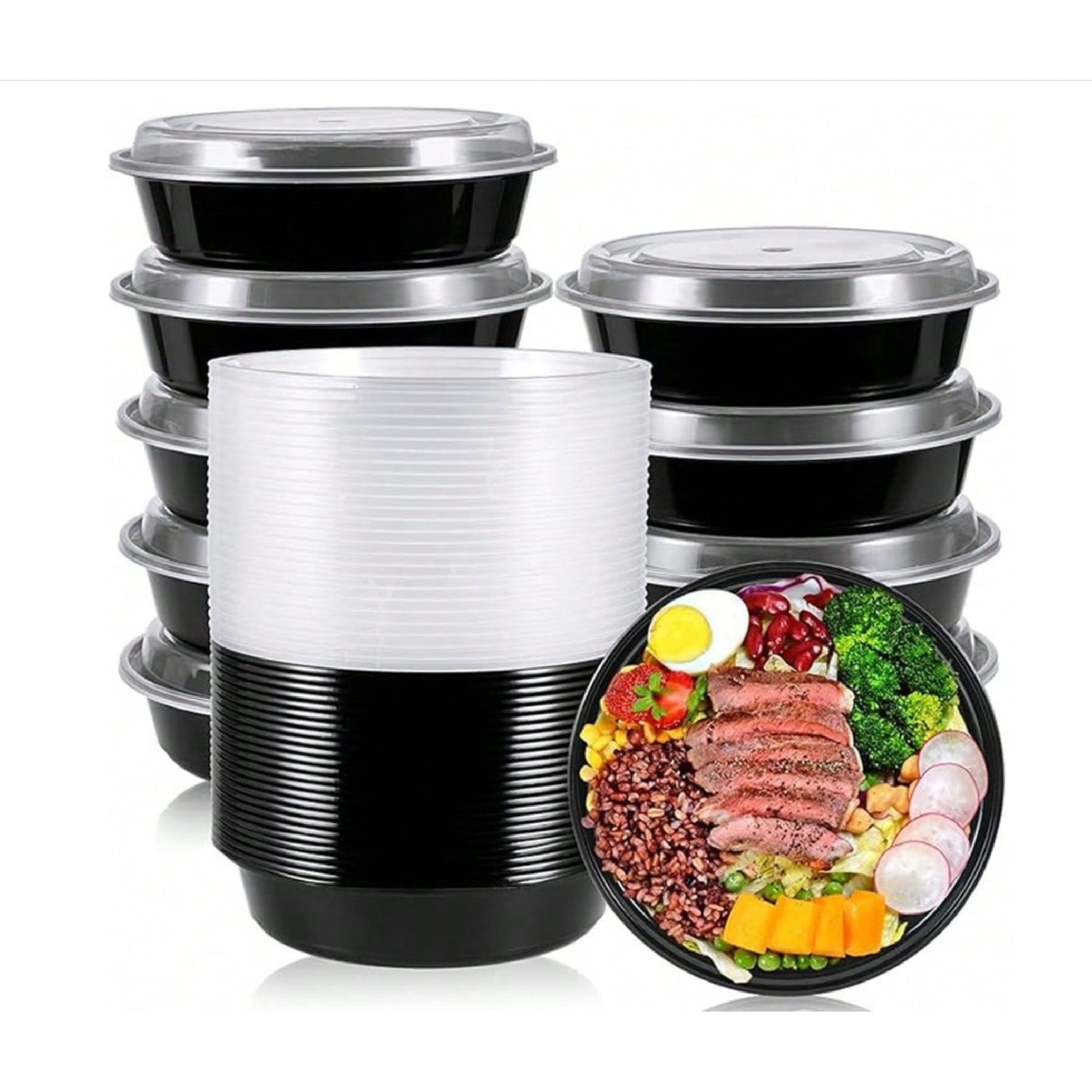 [24 Oz - 50 Pack ]Round Meal Prep Containers Reusable - Microwaveable ...