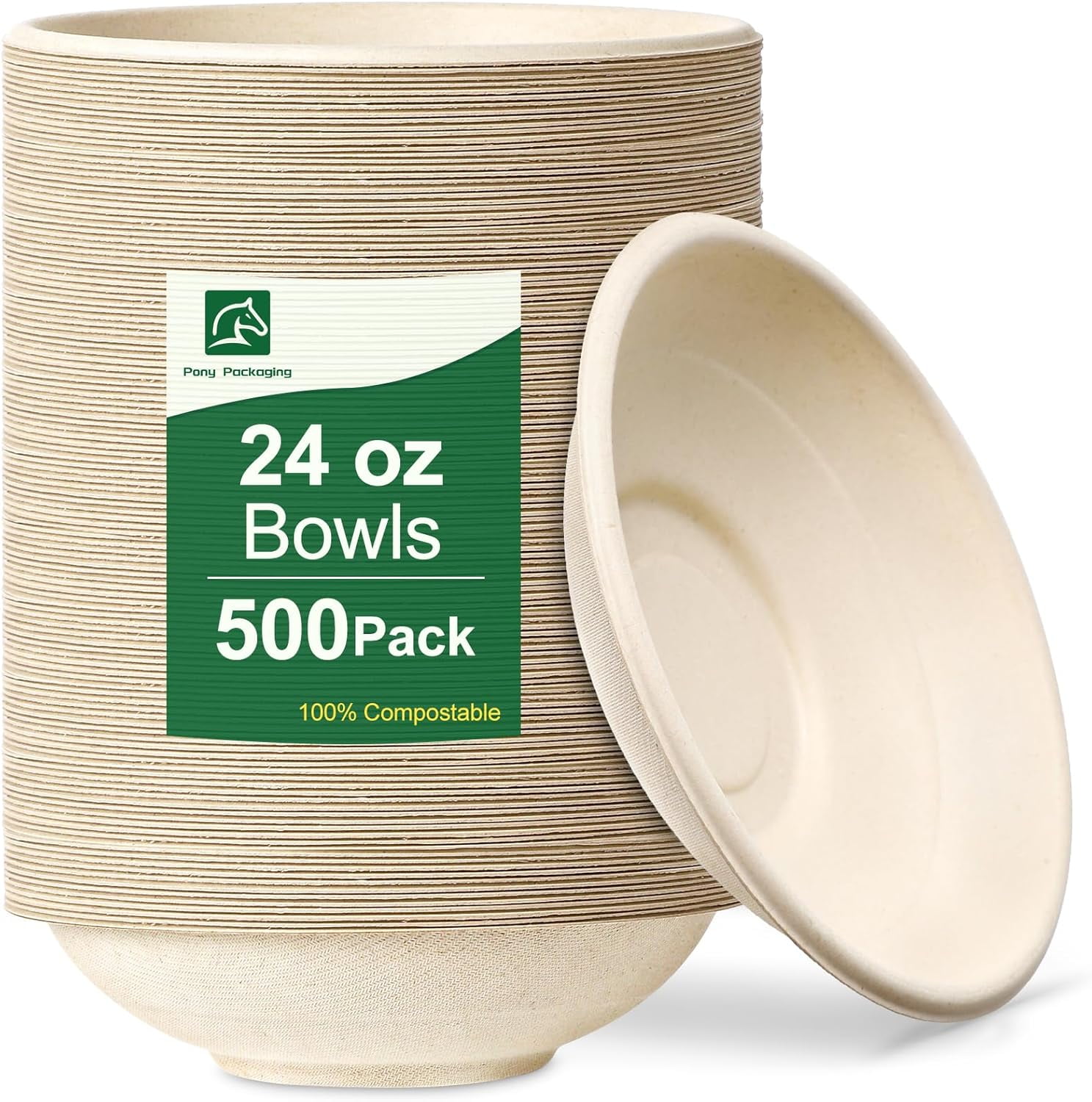 24 Oz Compostable Paper Bowls Heavy-Duty Bulk, Natural Sugarcane Fibers ...