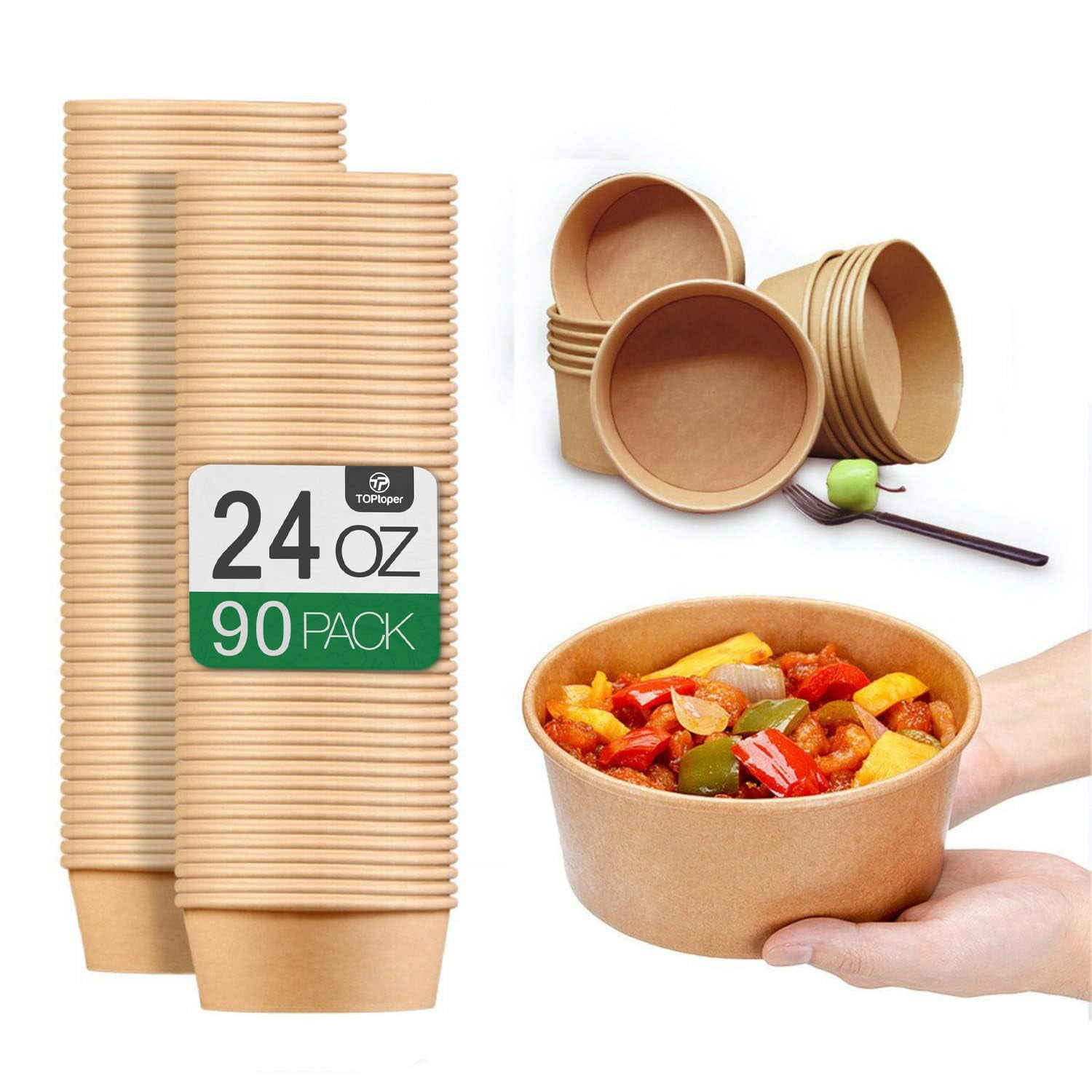 24 Oz Large Paper Bowls【WITHOUT LIDS】 90 Pack Disposable Soup Bowls ...