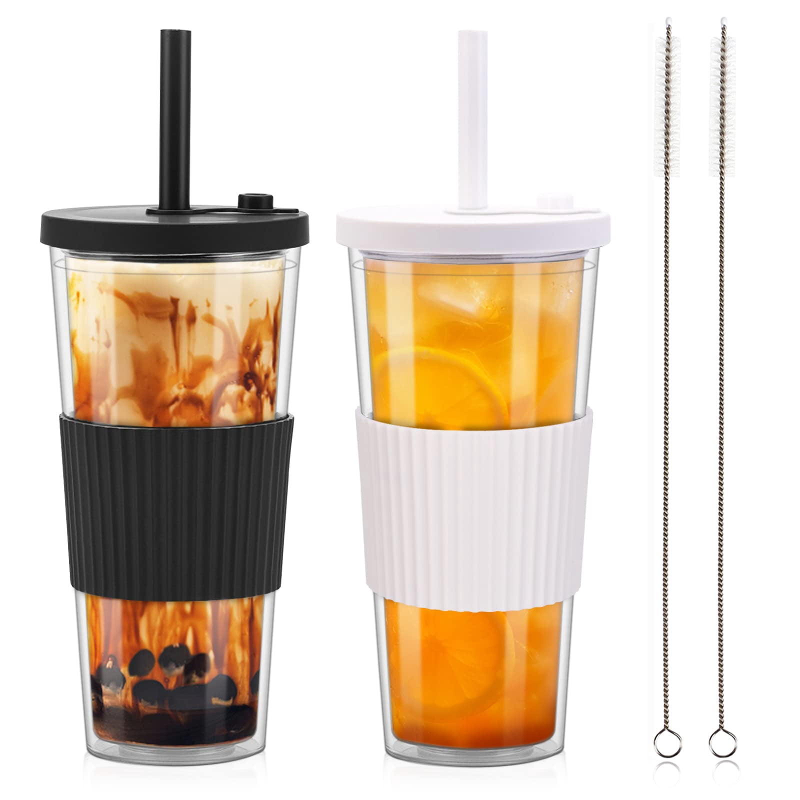 24 Oz Reusable Tea/Coffee Cups, Iced Coffee Cup with Straw and Lid ...