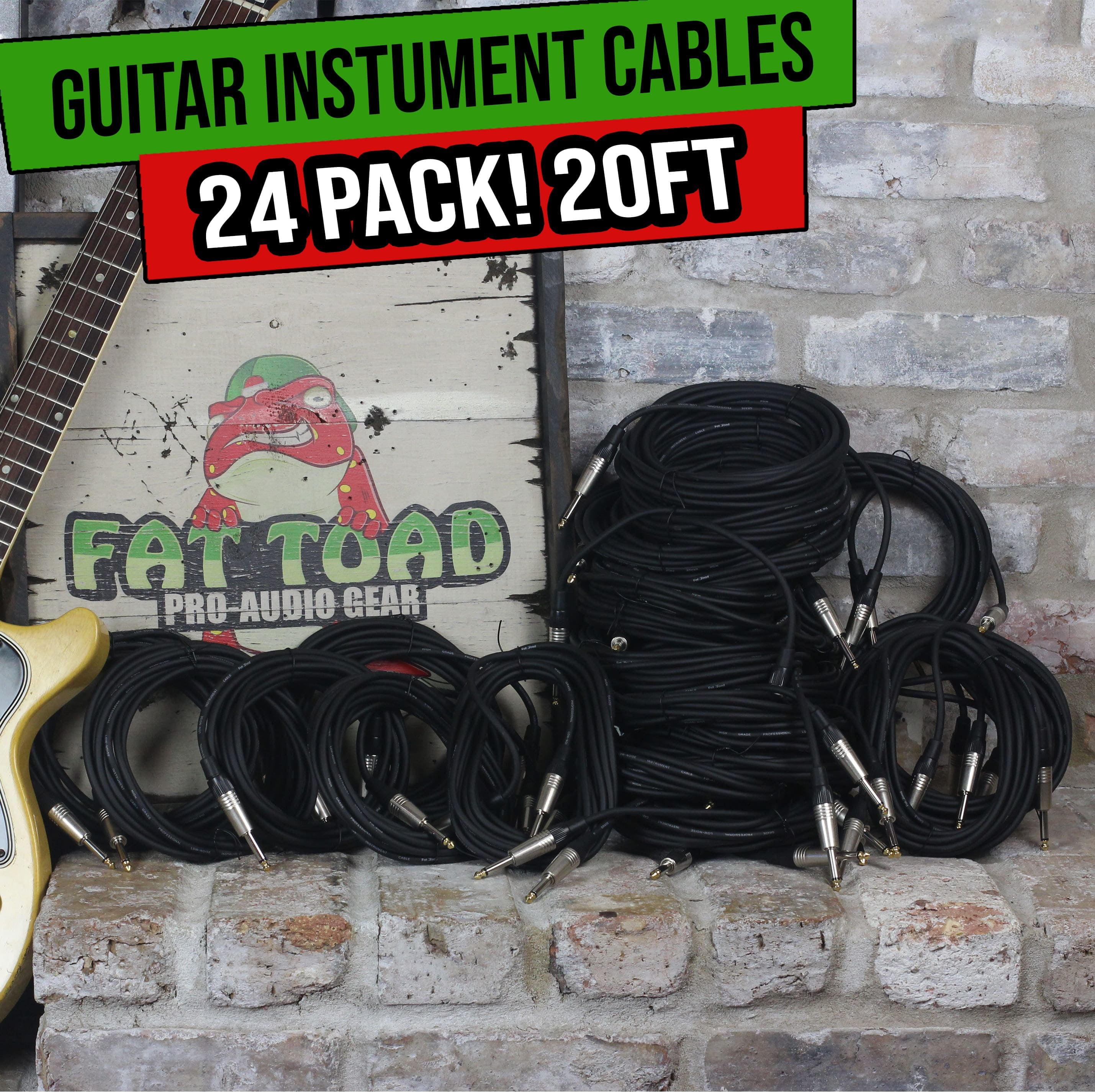 (24 PACK) 20FT Guitar Cables | Fat Toad Patch 1/4 Speaker Wires 24AWG ...