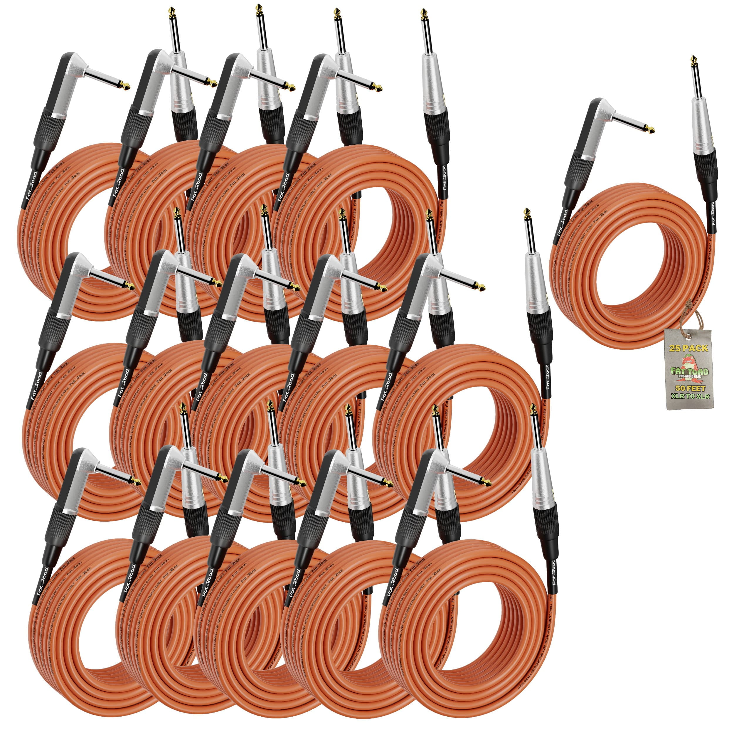 24 PACK - Right Angled Guitar Cables by Fat Toad Instrument Cords 20FT ...