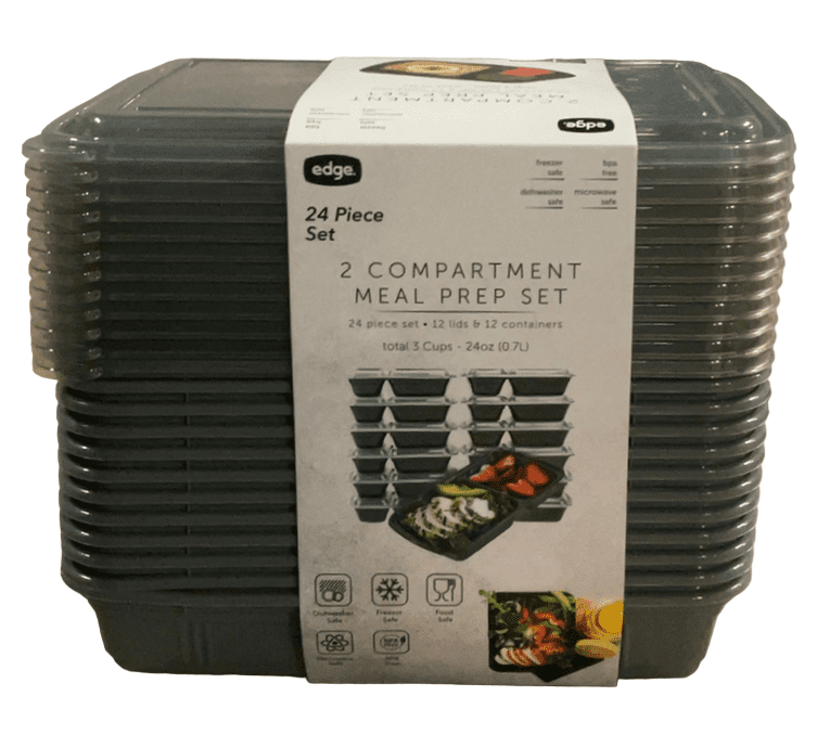 24 PC 2 Section Rectangle Meal Prep Set (12 trays and 12 lids) Charcoal ...