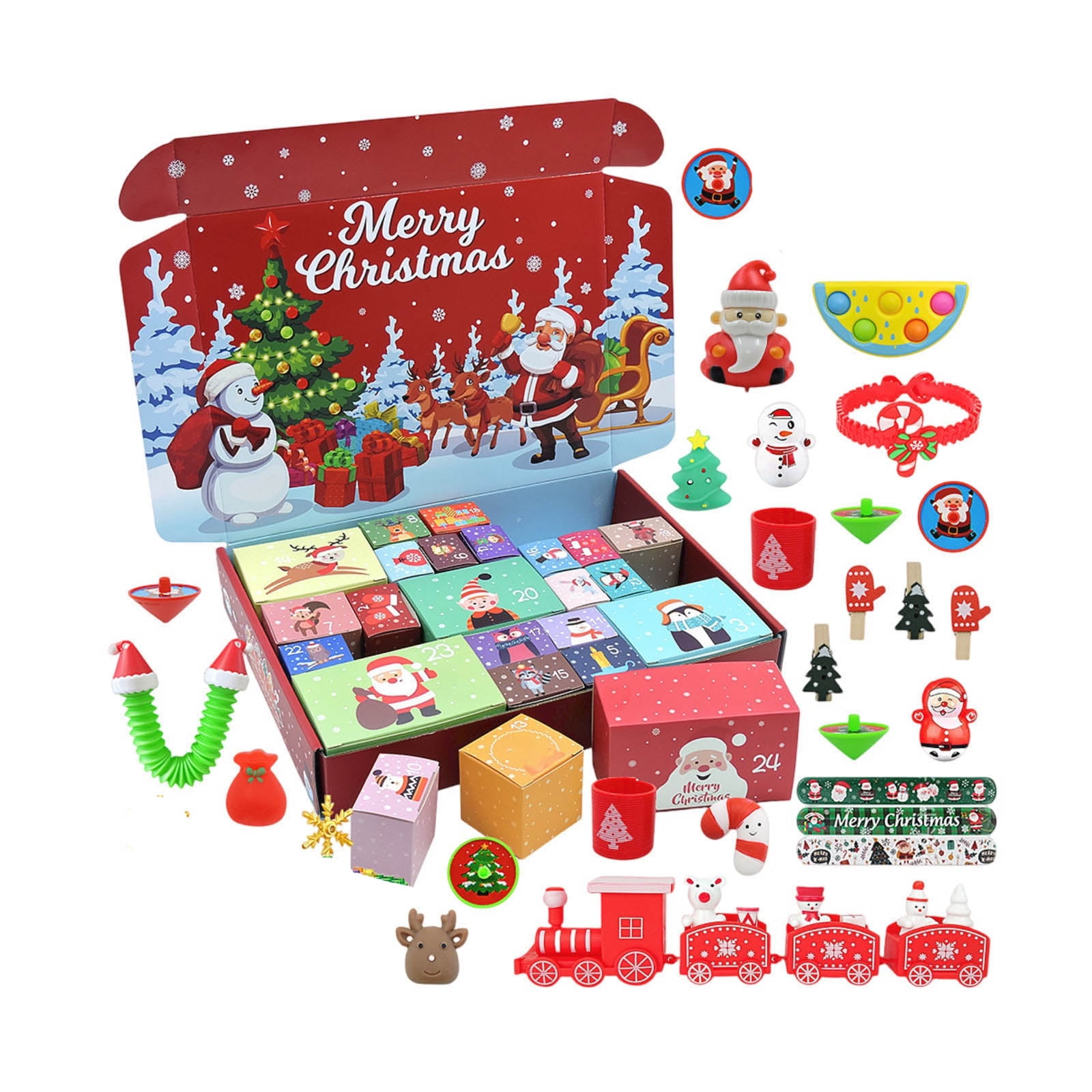 24 PC Christmas 3D Countdown Calendar Toy Set with 24 Toys, Merry ...