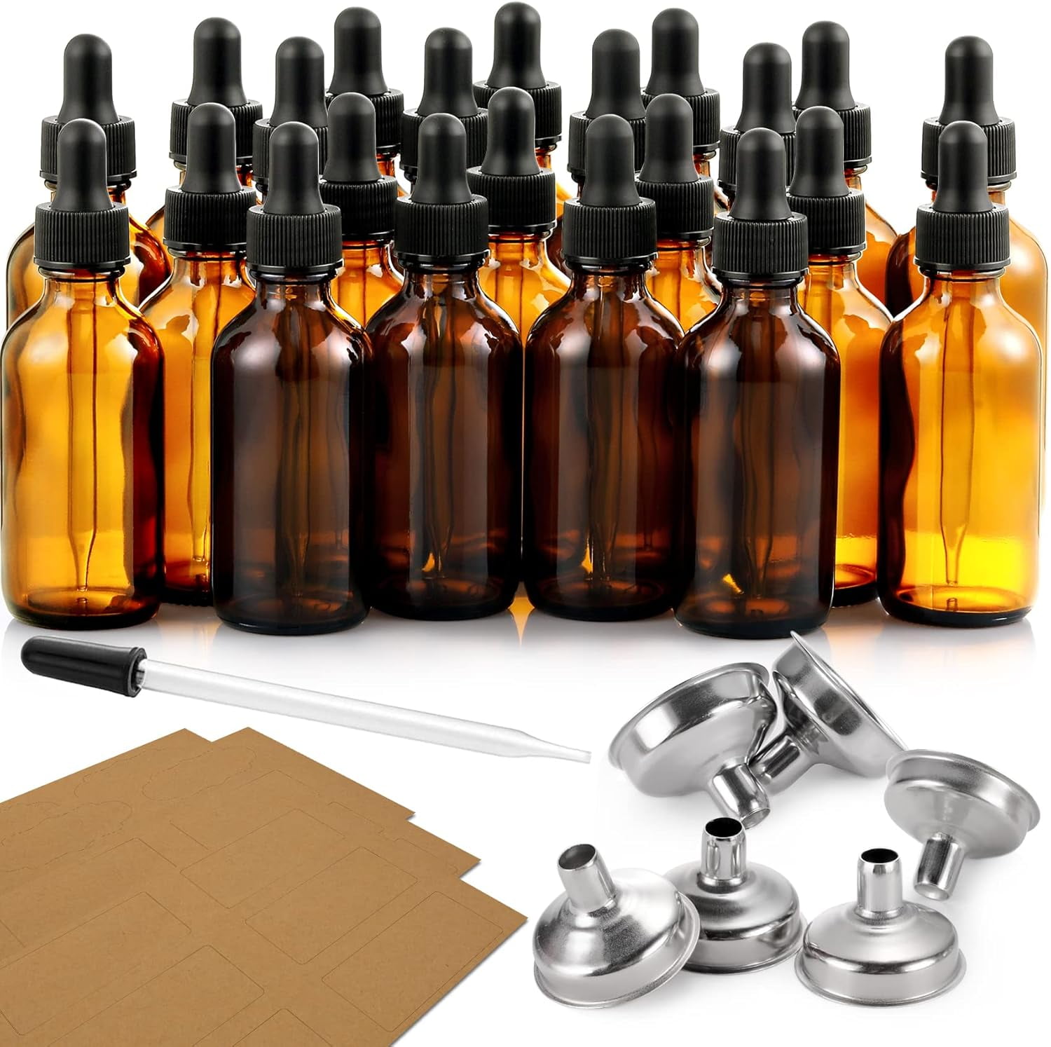 24 PCS, 1 oz Dropper Bottles for Essential Oils with 6 Funnels & 1 Long ...