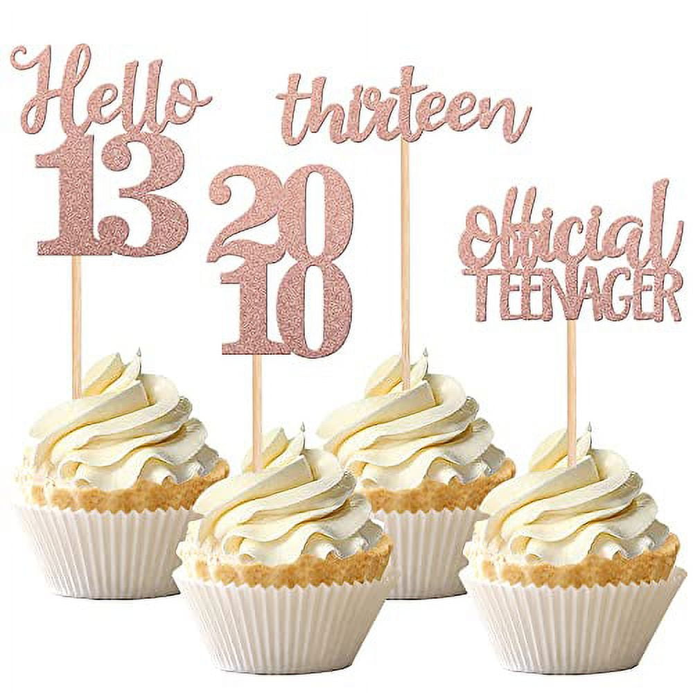 24 PCS 13th Birthday Cupcake Toppers Glitter Hello Cheers 13 Thirteen ...