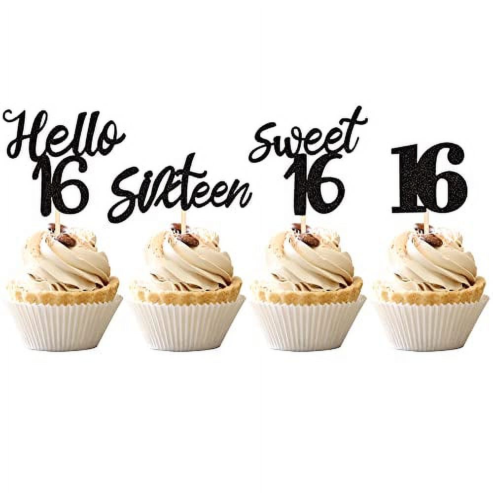 24 PCS 16th Birthday Cupcake Toppers Sweet 16 Hello 16 Sixteen Cupcake ...