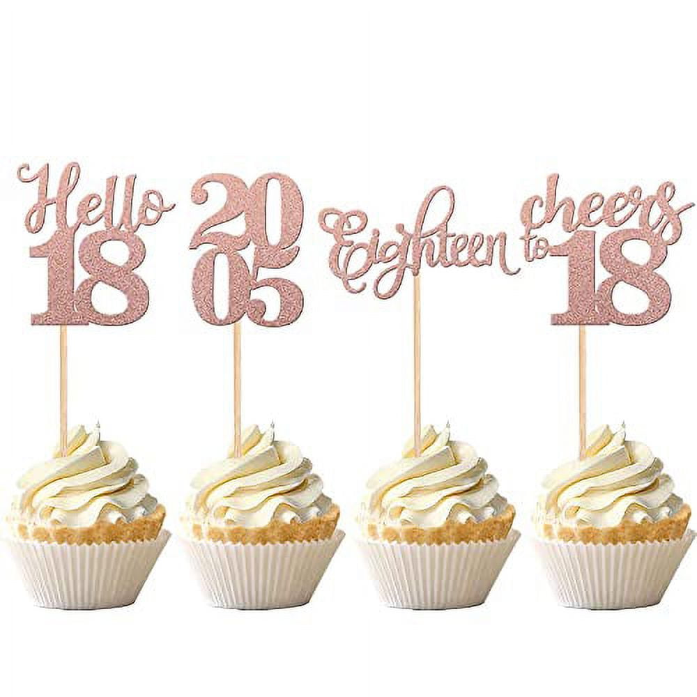 24 PCS 18th Birthday Cupcake Toppers Glitter Hello 18 Cheers to 18 ...