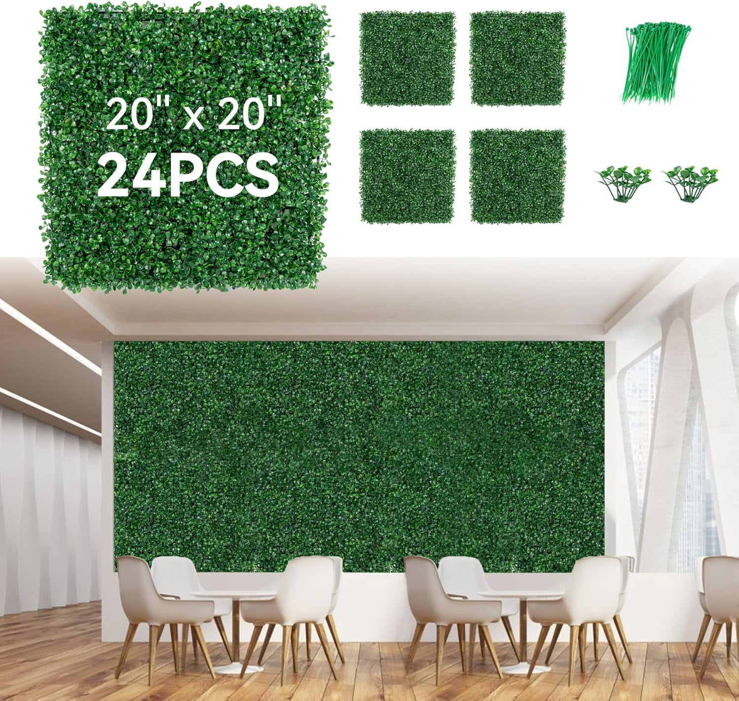 24 PCS 20"x20" Grass Wall Privacy Screen Greenery Backdrop Panels with ...