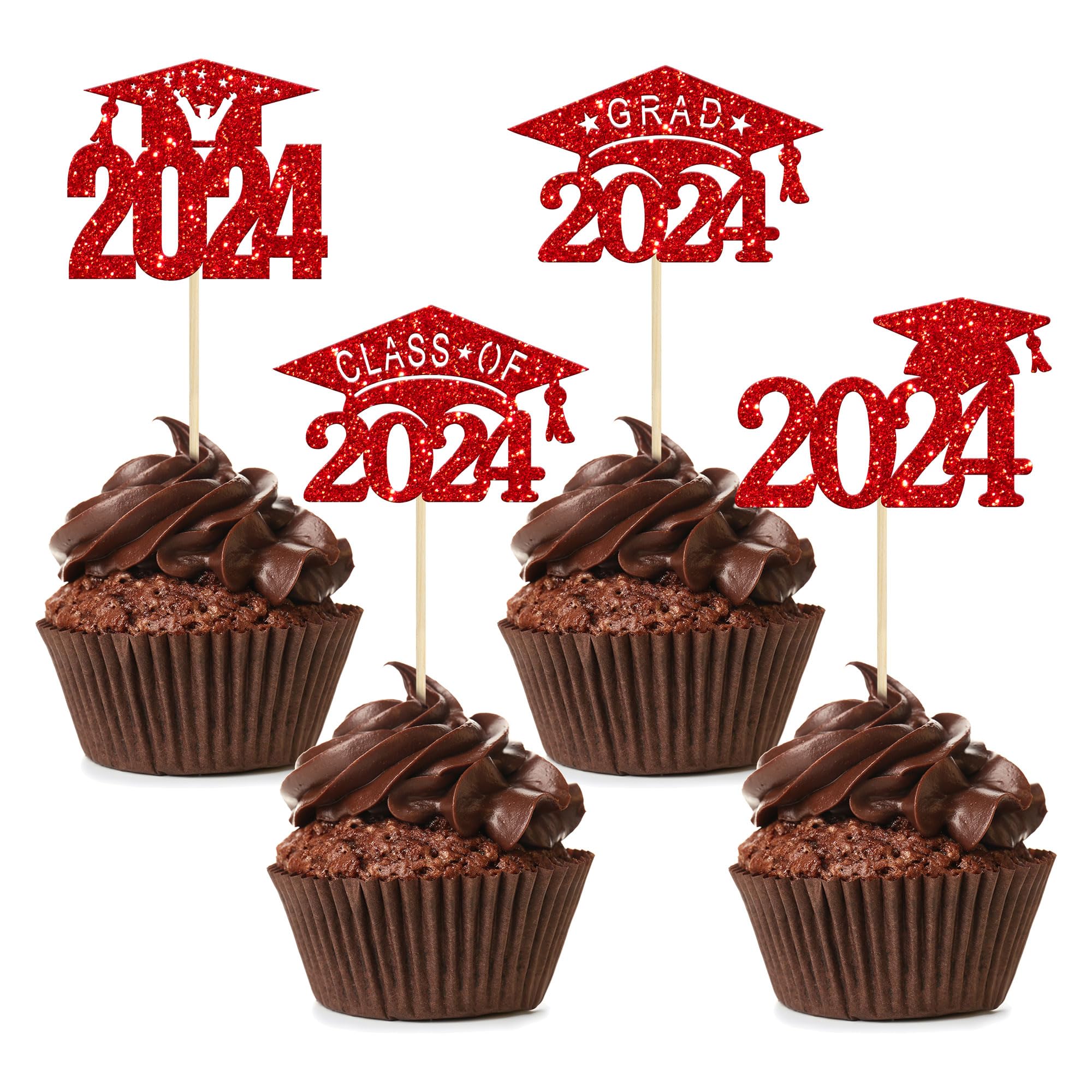 24 PCS 2024 Graduation Cap Cupcake Toppers Glitter Glitter Class of ...