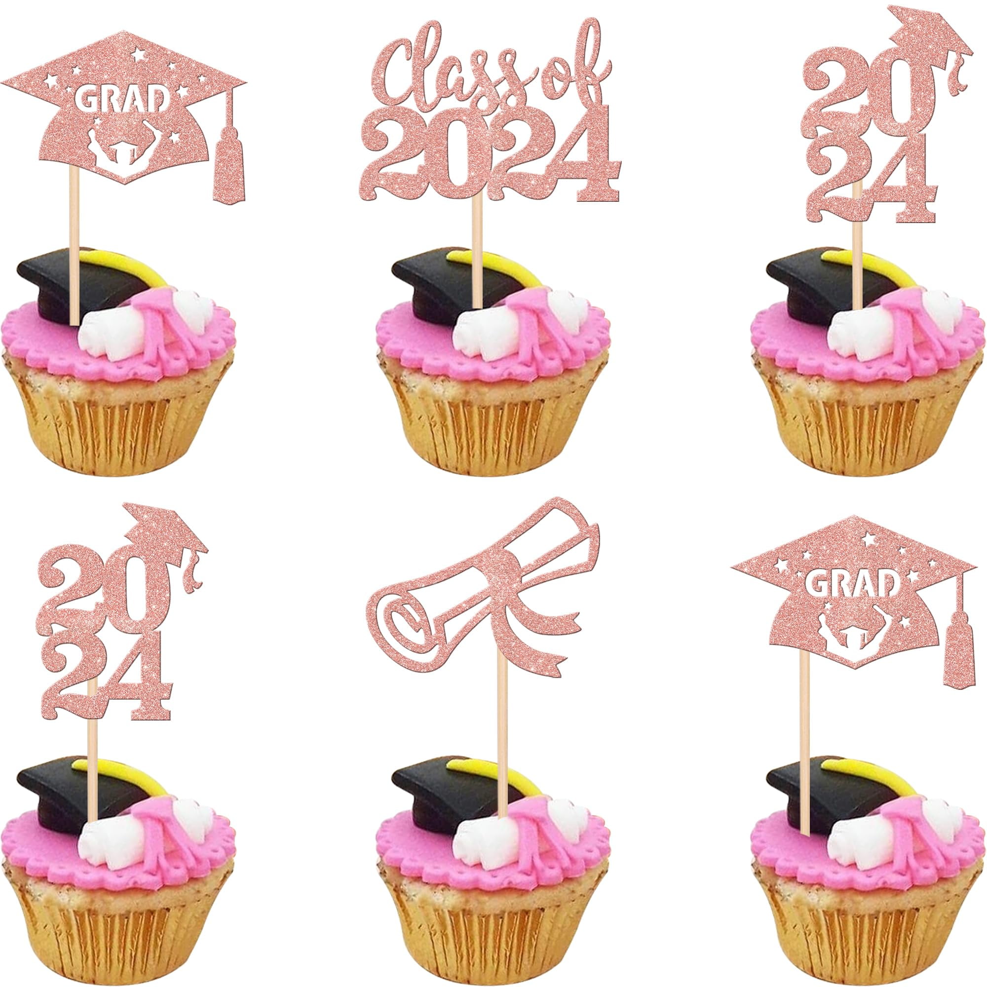 24 PCS 2024 Graduation Cupcake Toppers Glitter Class of 2024 Diploma ...