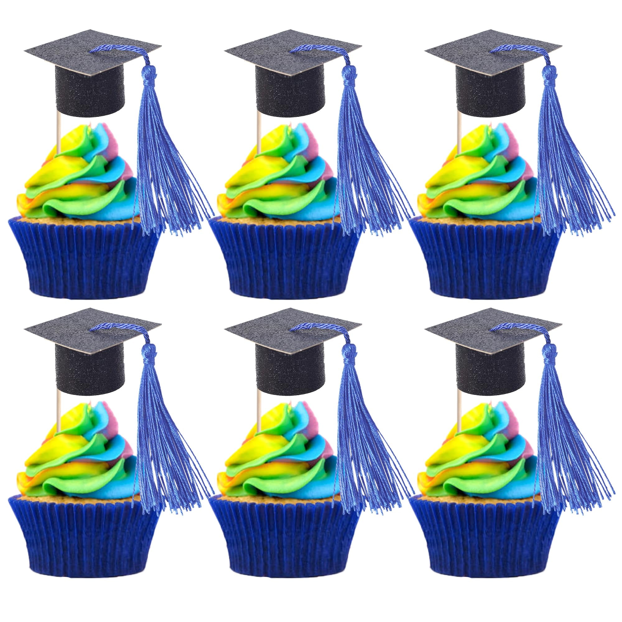 24 PCS 2025 Graduation Cap Cupcake Toppers KMC2with Adhesive Dots ...