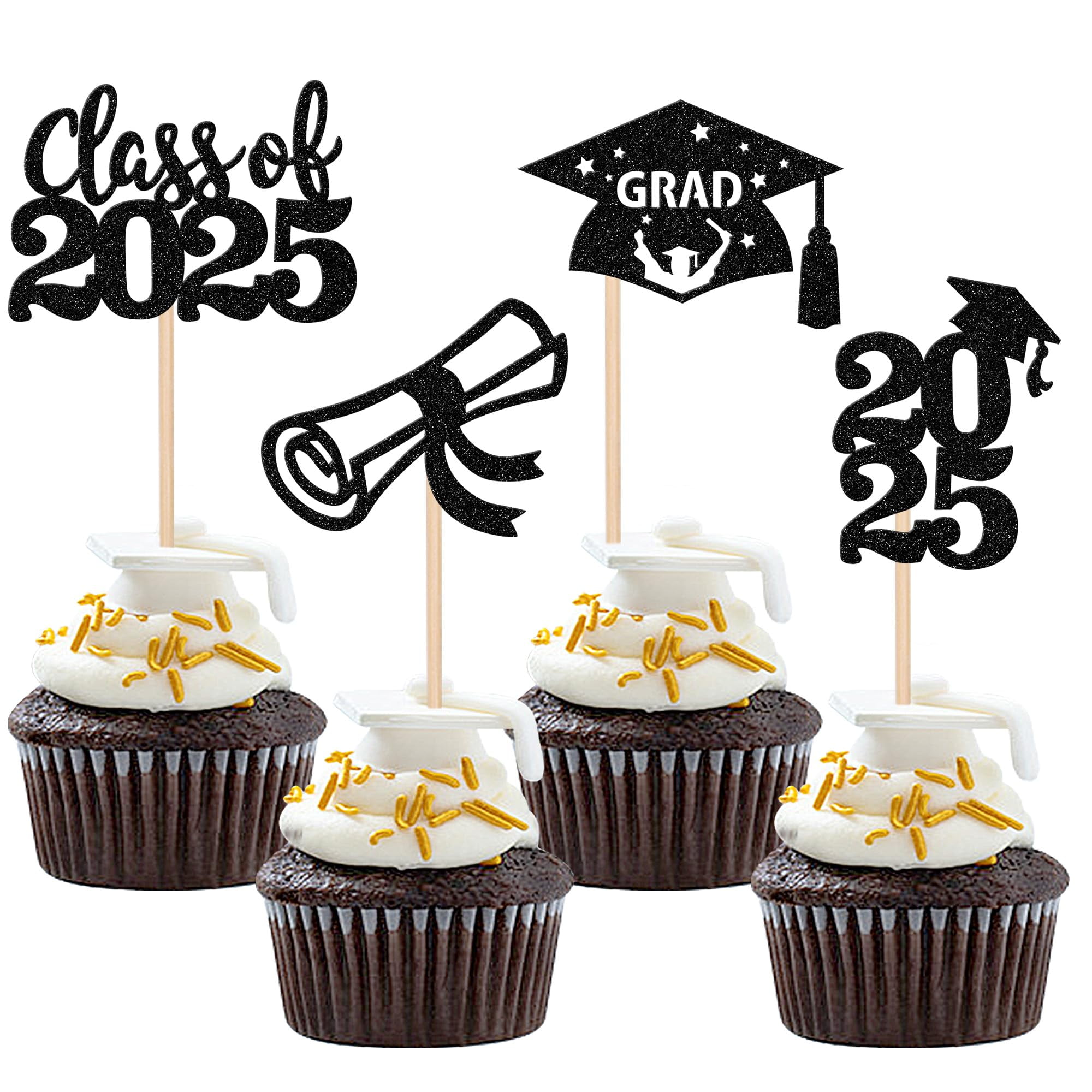24 PCS 2025 Graduation Cupcake Toppers AIS1 Glitter Class of 2025 ...