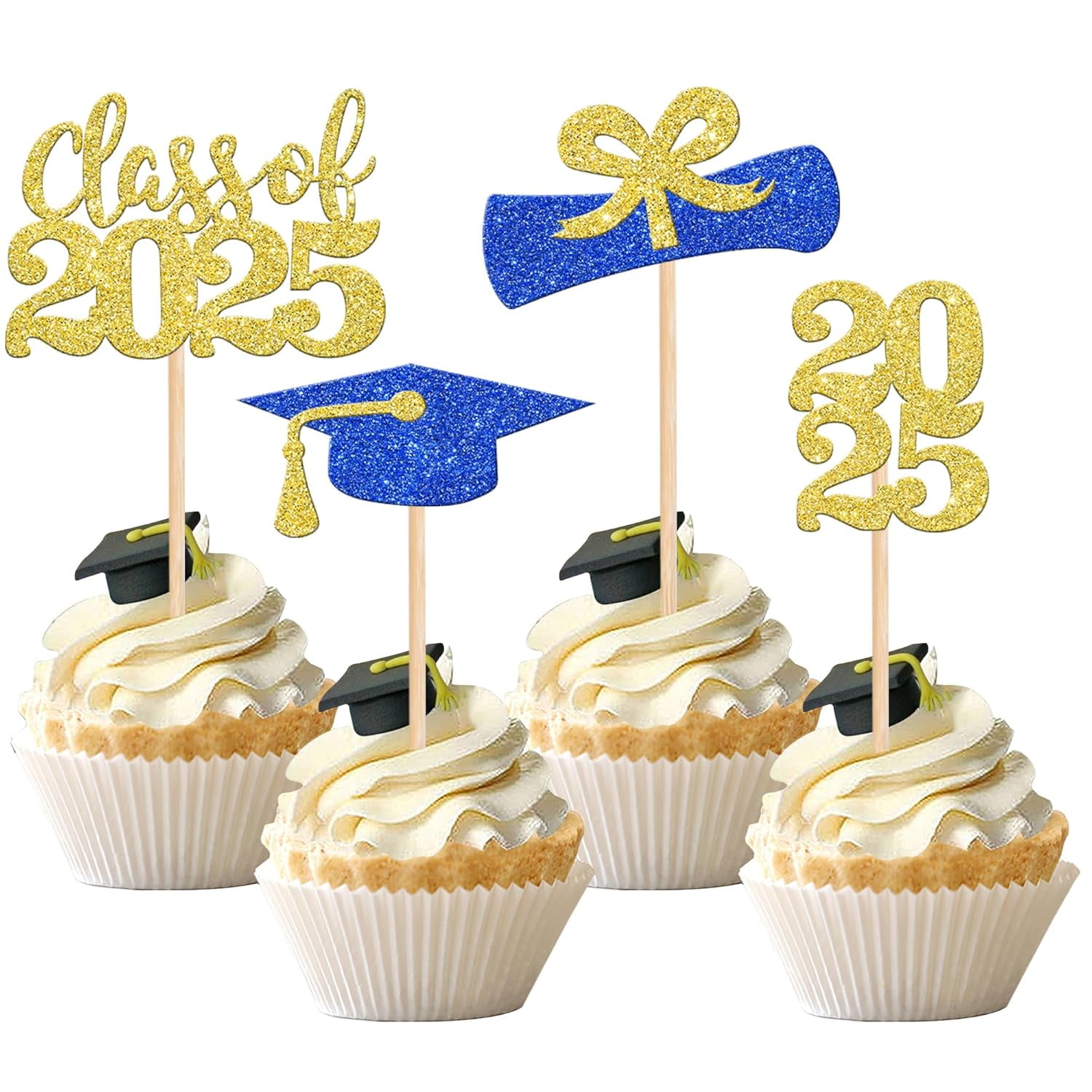 24 PCS 2025 Graduation Theme Cupcake Toppers Glitter Class of 2025 ...