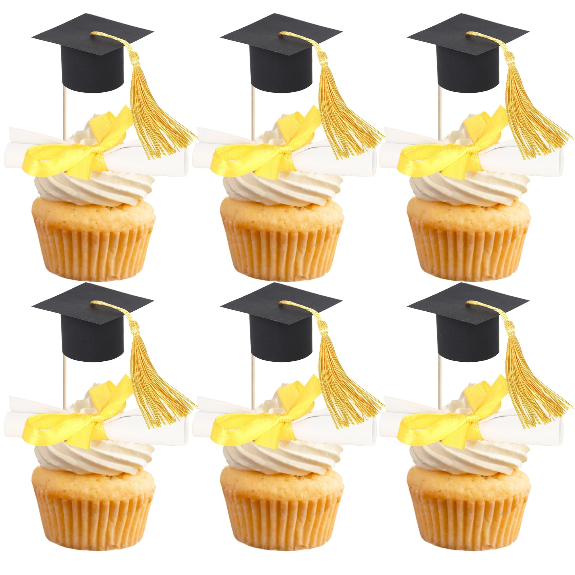 24 PCS 2025ITSC Graduation Cap Cupcake Toppers with Gold Chocolate ...