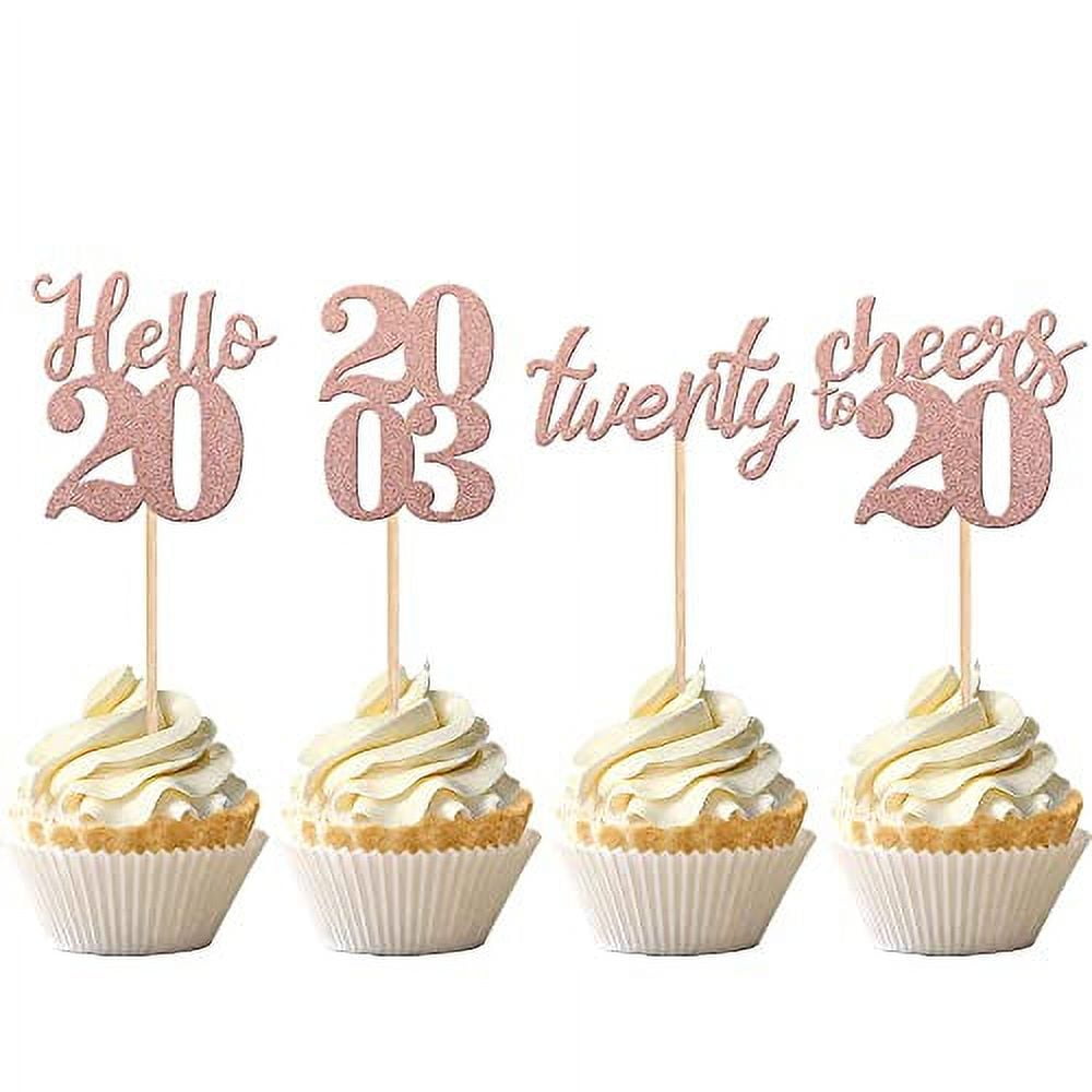 24 PCS 20th Birthday Cupcake Toppers Glitter Hello 20 Cupcake Topper ...