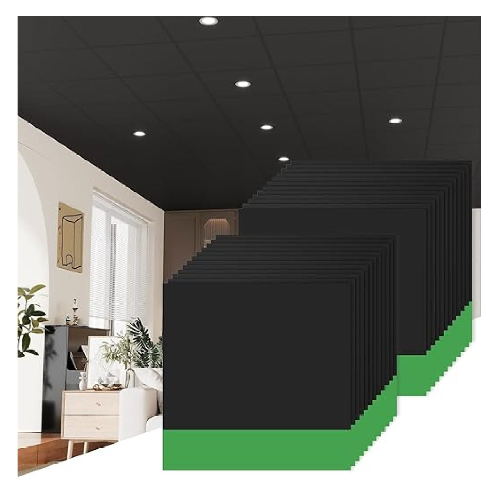 24 PCS 24 x 24 Inch Black Drop Ceiling Tiles, 2 x 2FT PVC Smooth ...