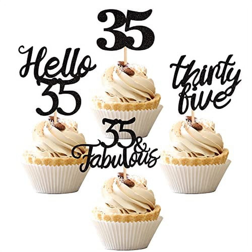 24 PCS 35th Birthday Cupcake Toppers Hello 35 Cake Topper Thirty Five 35 & fabulous Cupcake ...