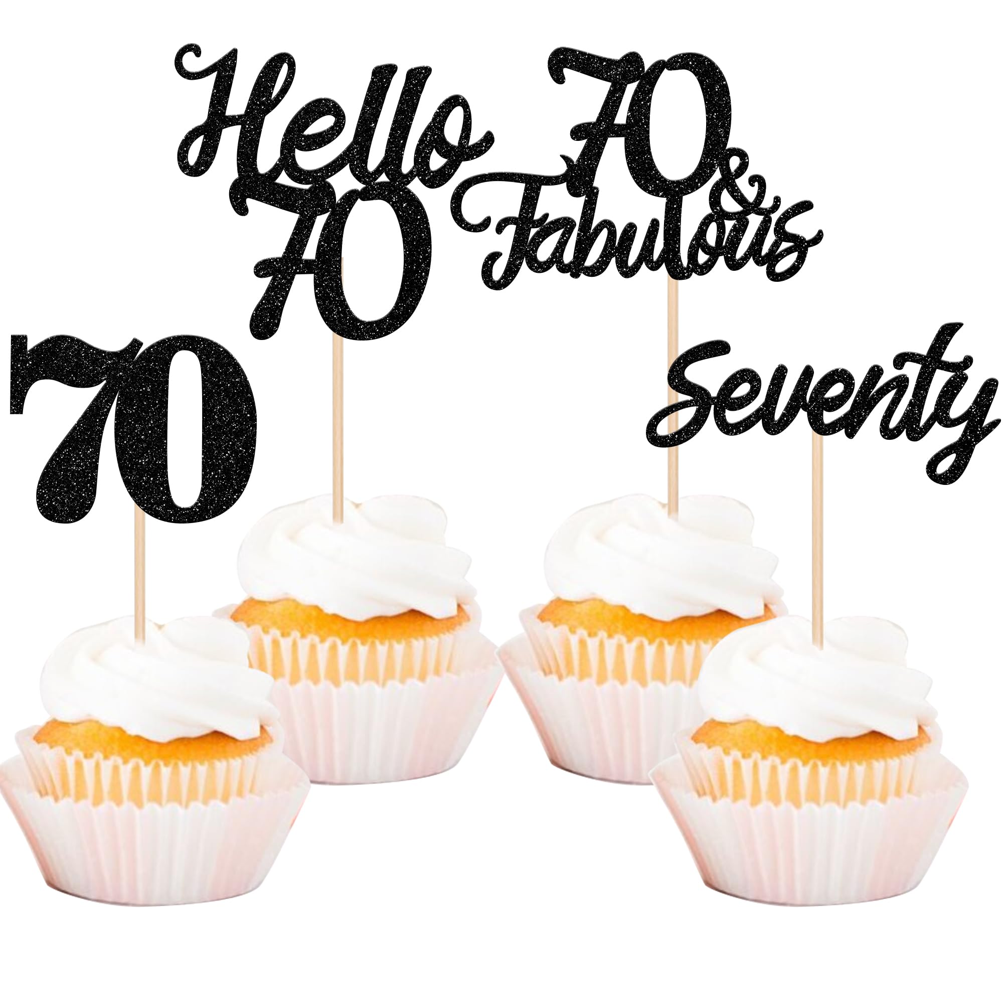 24 PCS 70th Birthday Cupcake Toppers Hello 70 Seventy 70 & fabulous ...